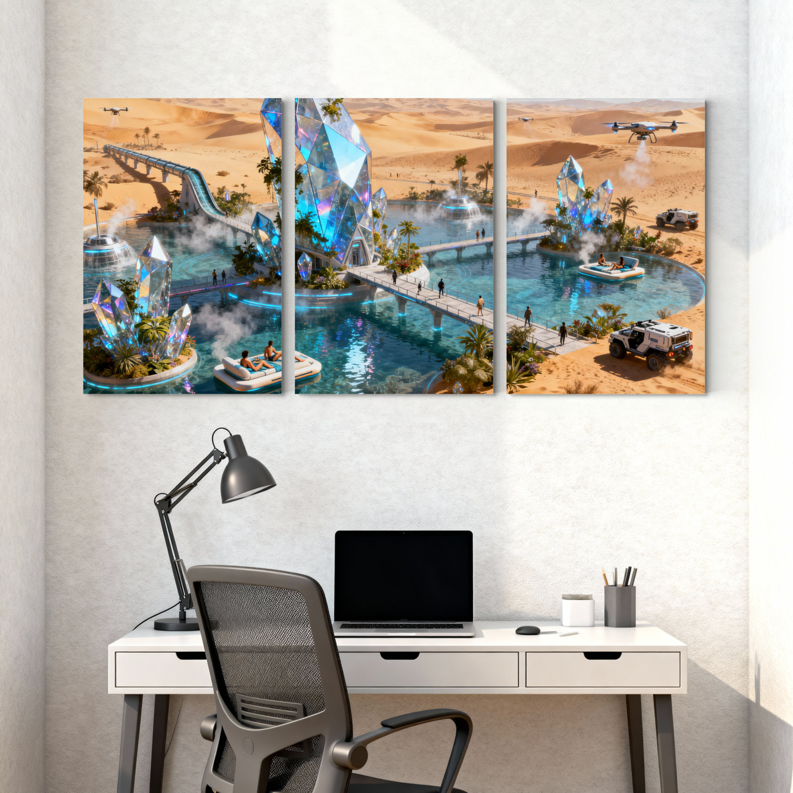 Ebern Designs Fantasy & Sci-Fi Desert Oasis With Crystal Structures And ...