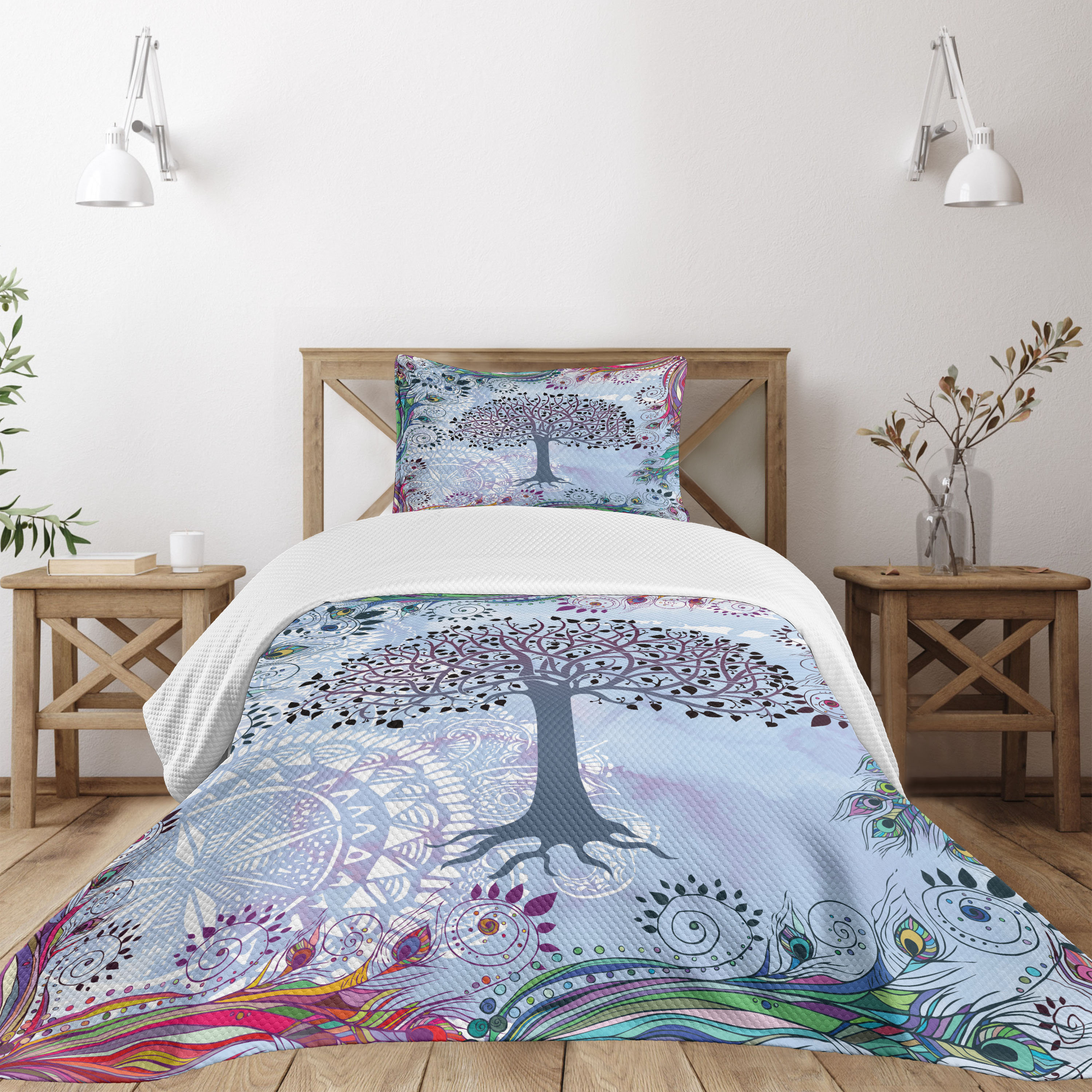 Ambesonne Nature Bedspread Set Vintage Tree of Life Blue | Wayfair