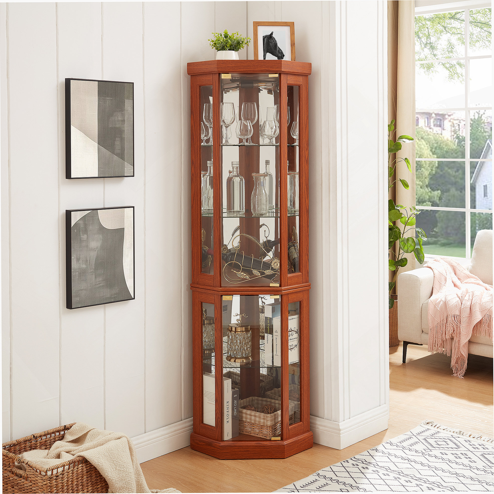 Lark Manor™ Corner Glass Cabinet Lighted Curio Cabinet Corner Display ...