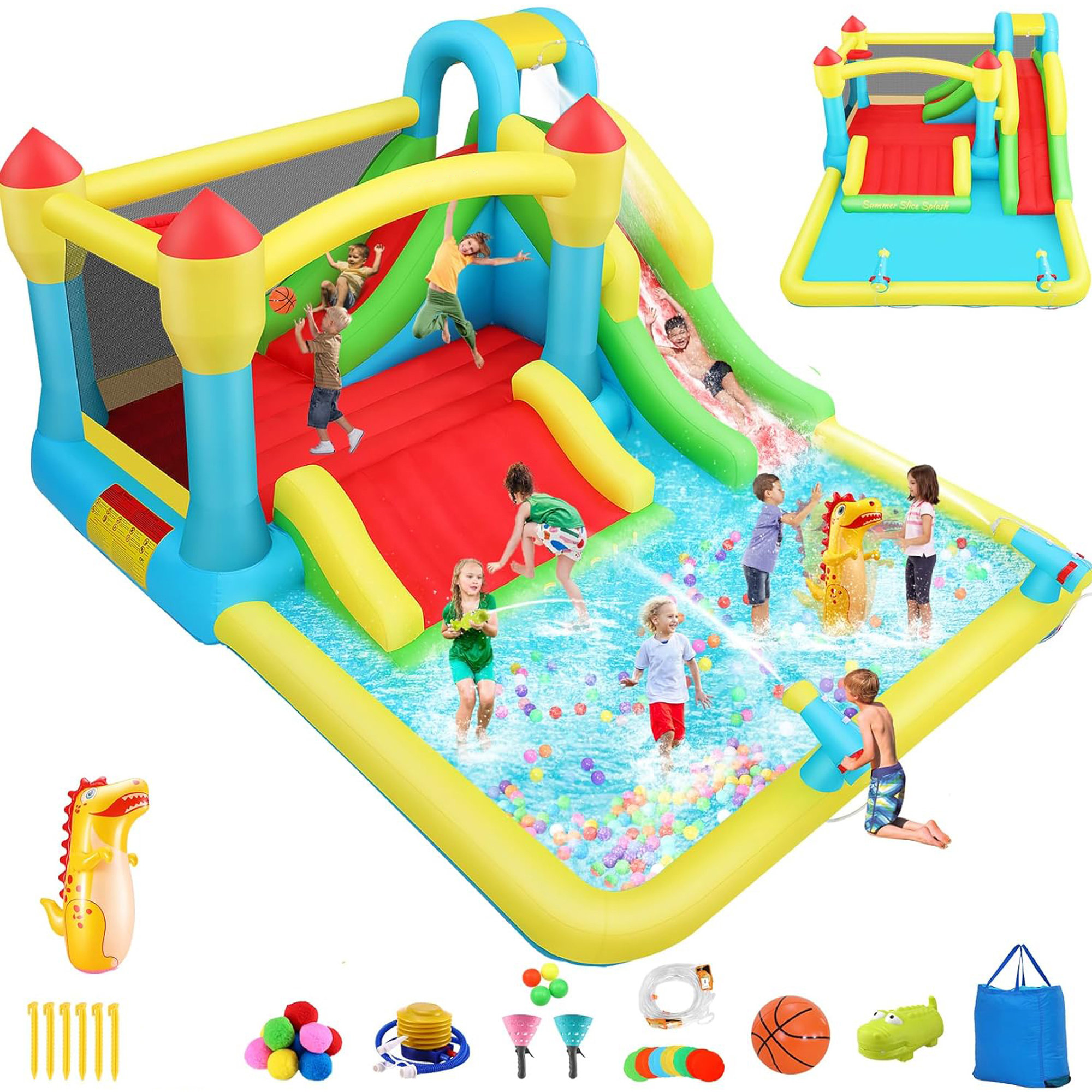 Ancheer Adam 15.58'x11' 13-In-1 Inflatable Water Park With Safety ...