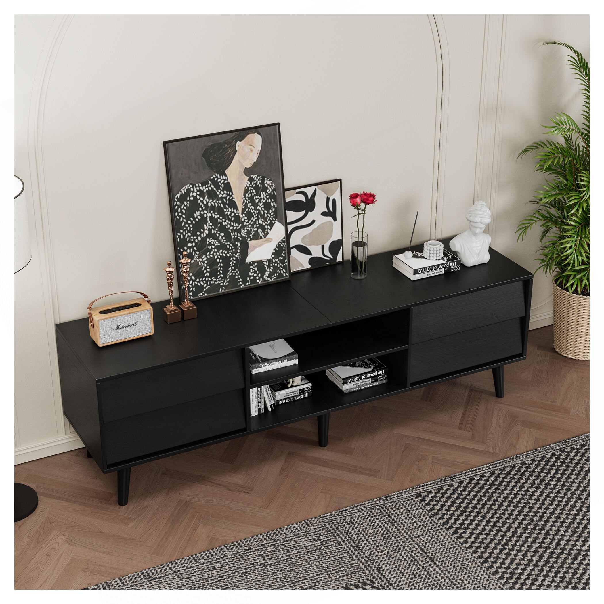 17 Stories 63 Inch TV Stand Features Vintage-style and Bevel Design, TV ...