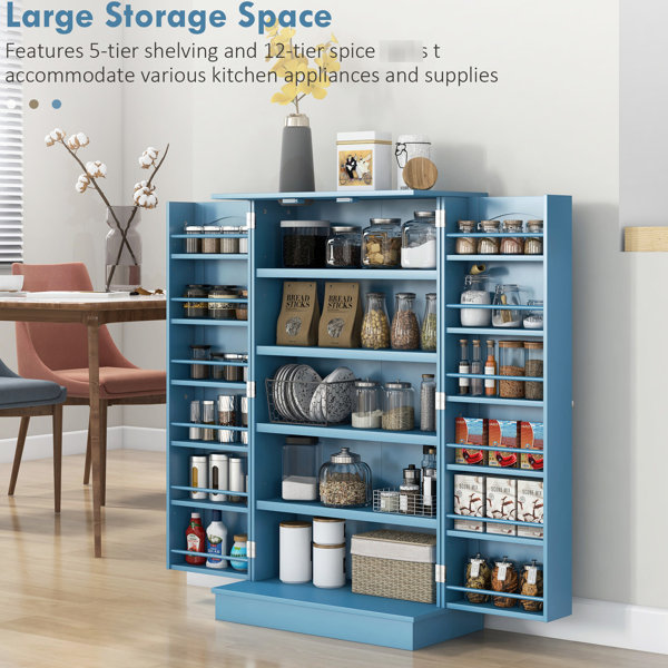 Ebern Designs 41" Kitchen Pantry, 12 Door Shelves, 5 Adjustable ...