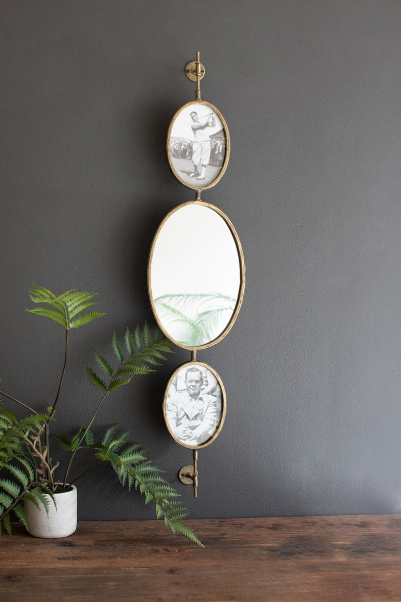 17 Stories ANTIQUE GOLD ROTATING WALL MIRROR AND PHOTO FRAMES | Wayfair