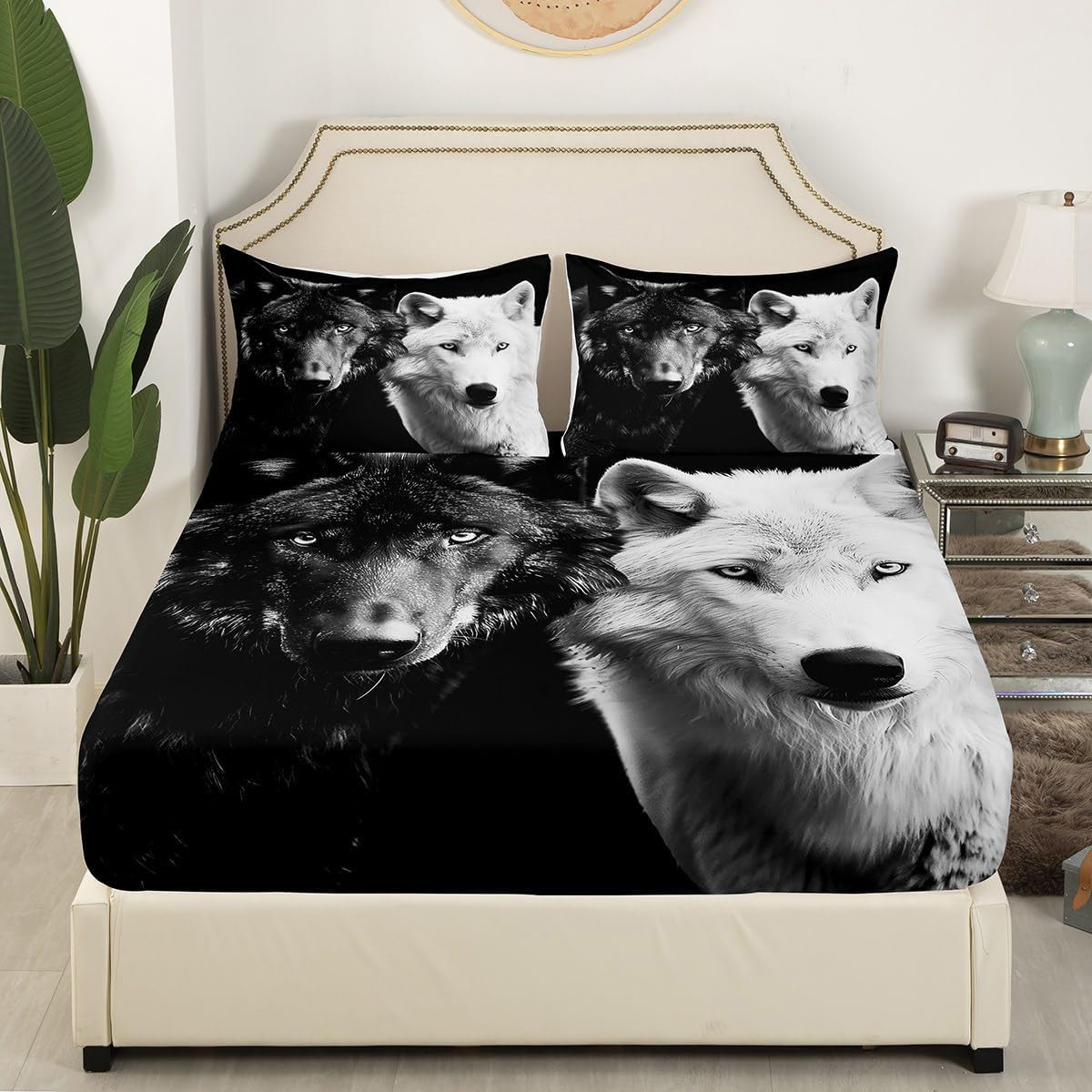 AMIPOR 3D Wolf Bed Sheet Set Queen Size Kids Teen Wolf Fitted Sheet Set ...