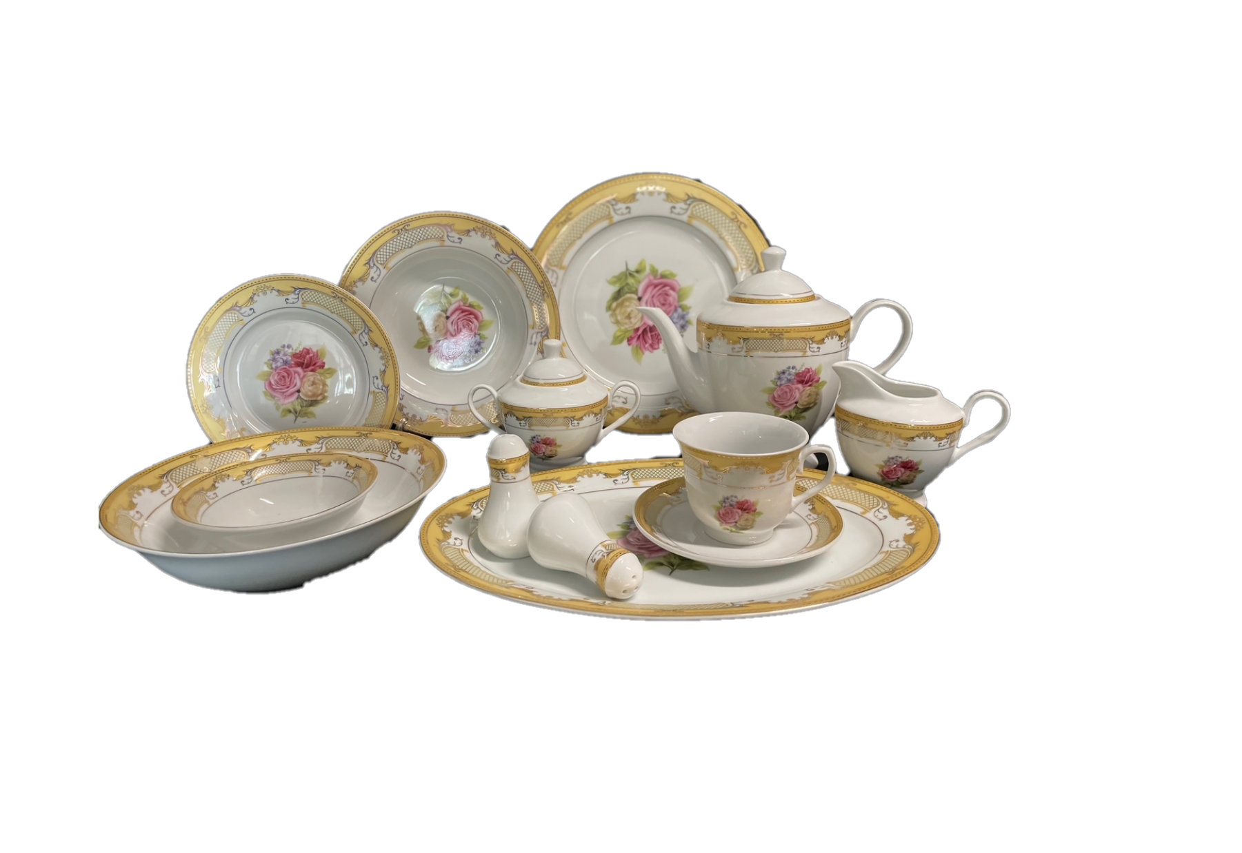Rosdorf Park Kyjuan 57 Piece Antique Gold Rose Porcelain China ...