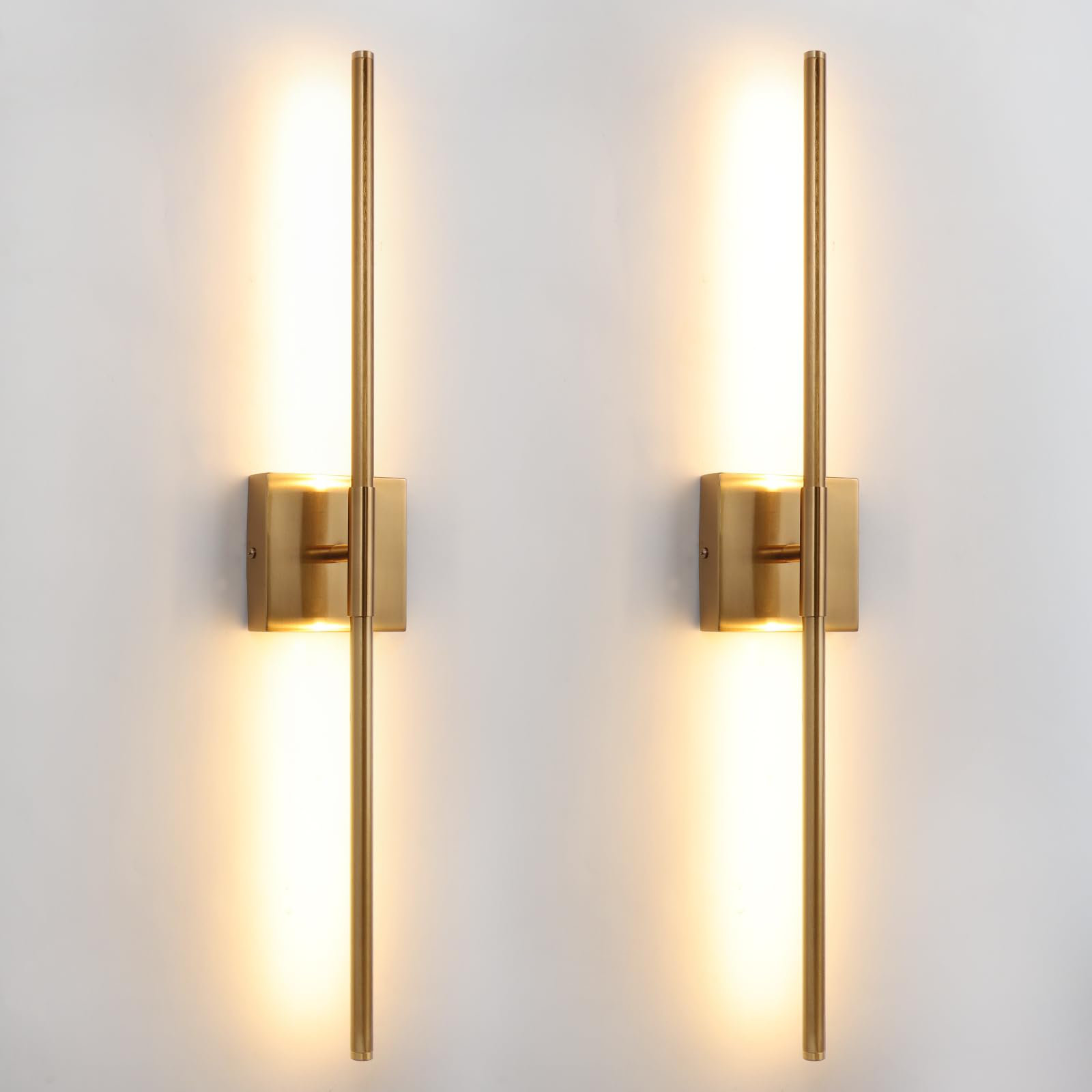 Everly Quinn Brushed Gold LED Wall Sconces Set Of 2 With Warm White ...