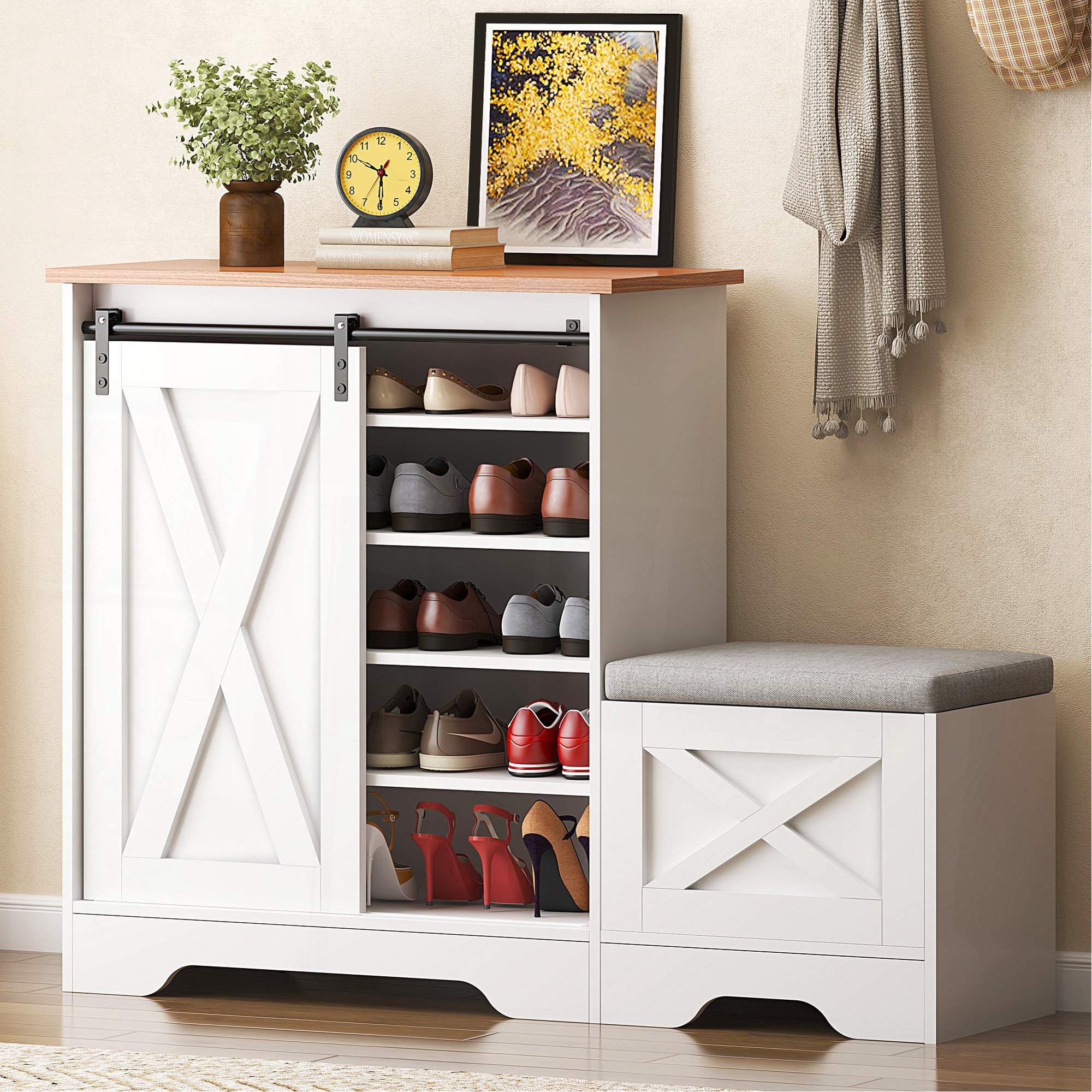 Gracie Oaks Fold-Down Shoe Cabinet With Hidden Compartments And ...