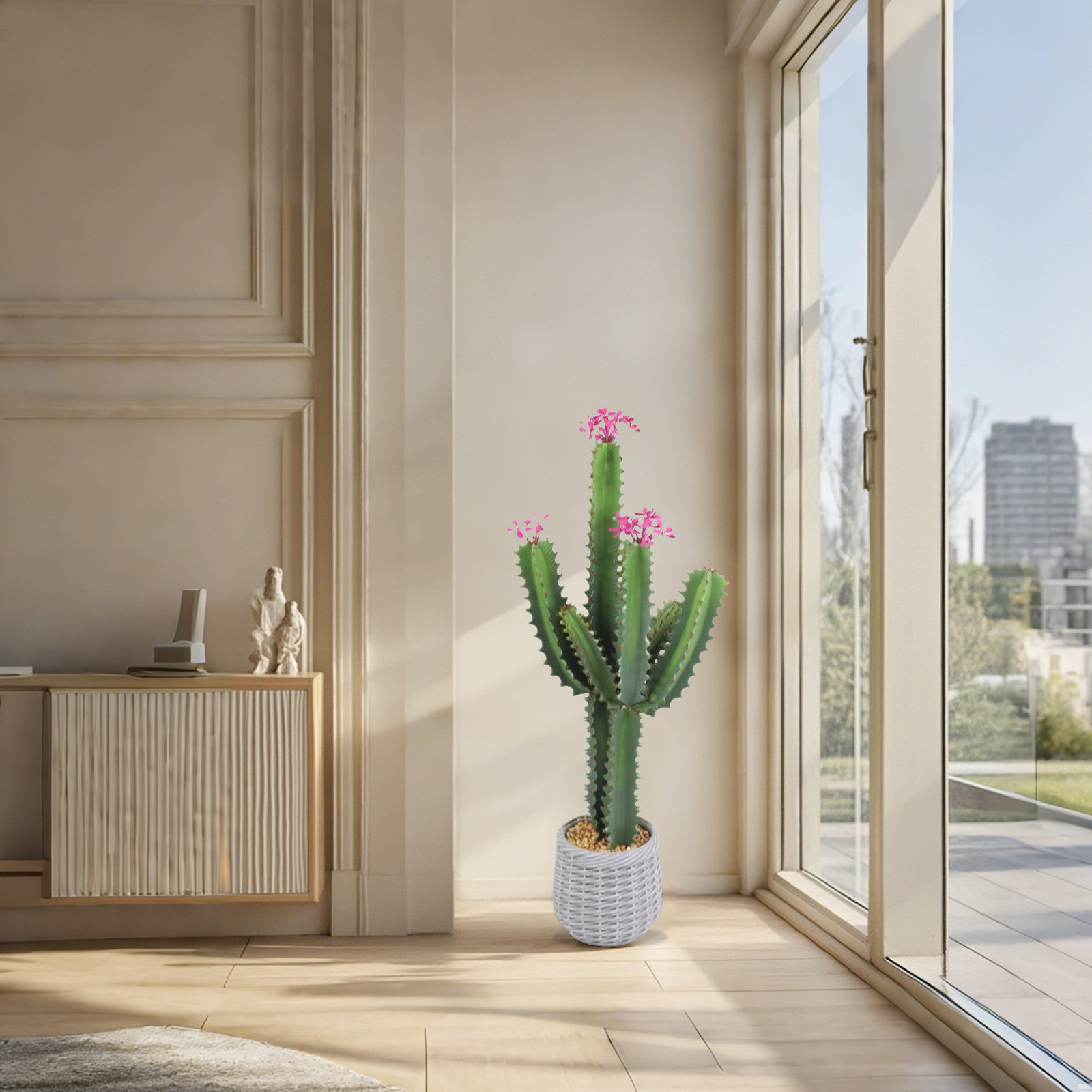 Primrue Artificial Cactus, 36" Faux Flowering Cacti Realistic Lifelike ...