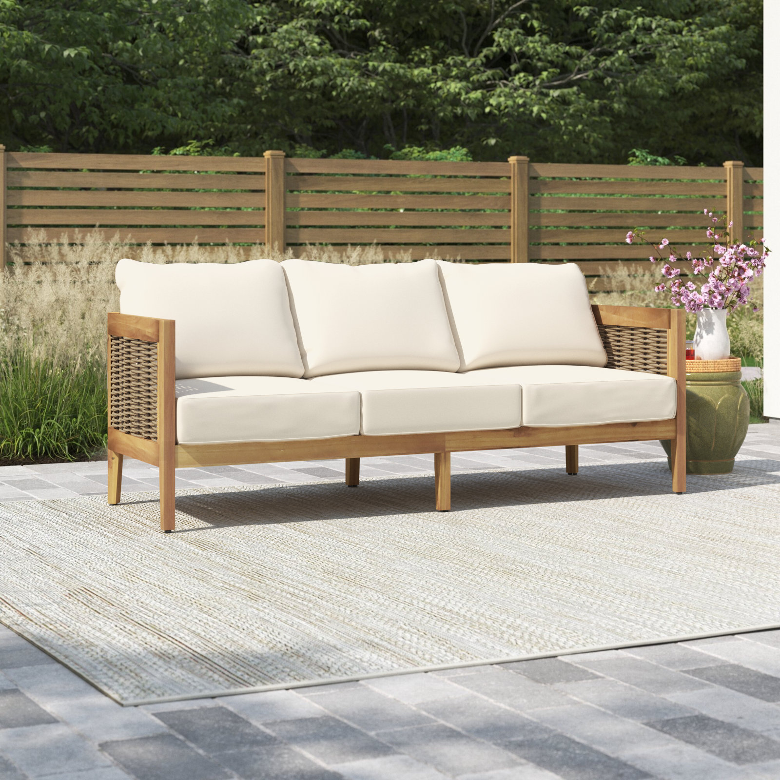Sand & Stable™ Jacie 76.5" Wide Outdoor Patio Sofa with Cushions ...