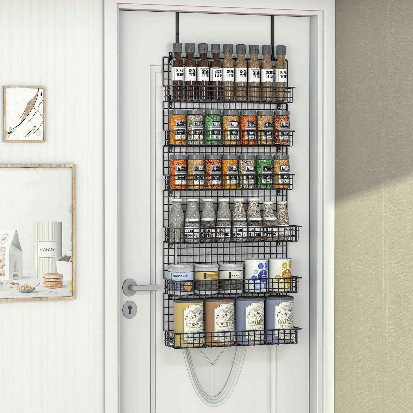 Prep & Savour 6-Tier Spice Rack Organizer With Door Hook, Wall Mounted ...
