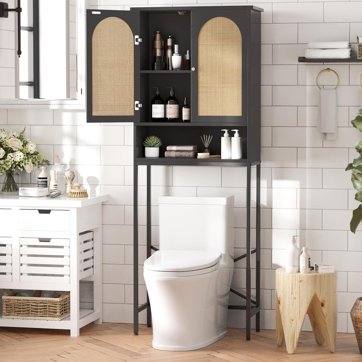 Bayou Breeze Rattan Toilet Storage Cabinet, Over the Rack Wood Cabinet ...