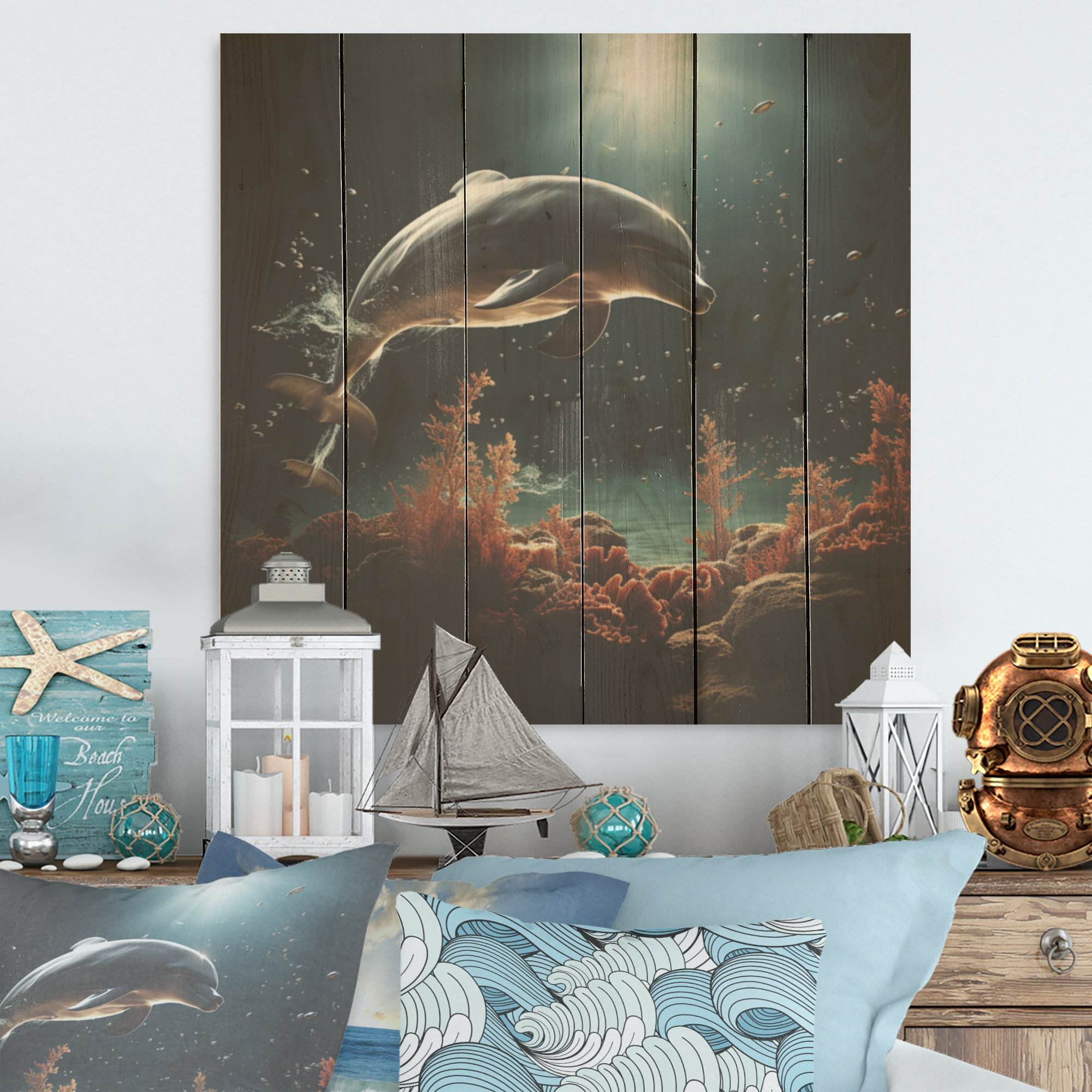 Highland Dunes Dolphin Mystic Encounters I - Dolphin Wood Wall Art On ...