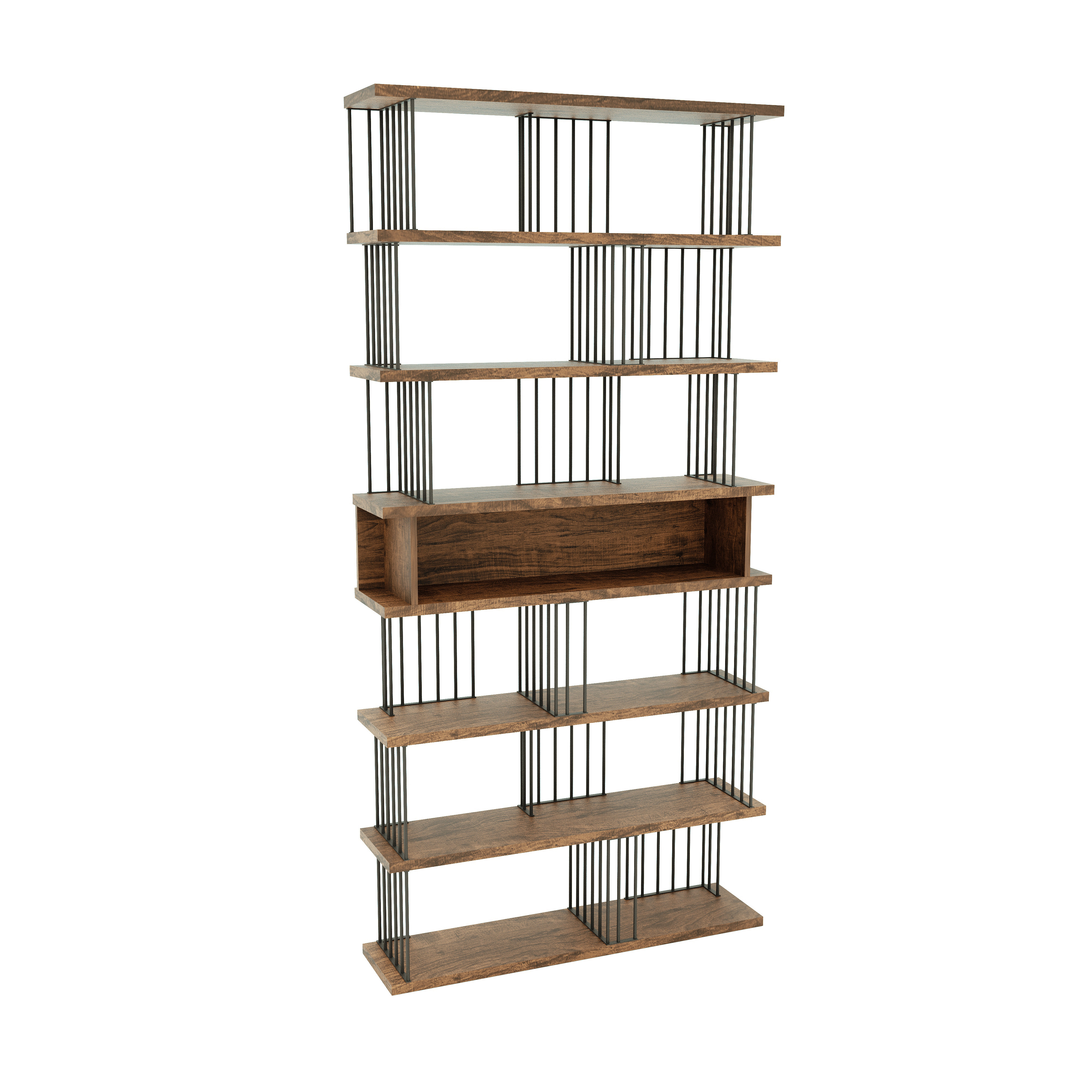 17 Stories 7-tier Open Back Bookcase With Mdf Wood Finish And Metal ...