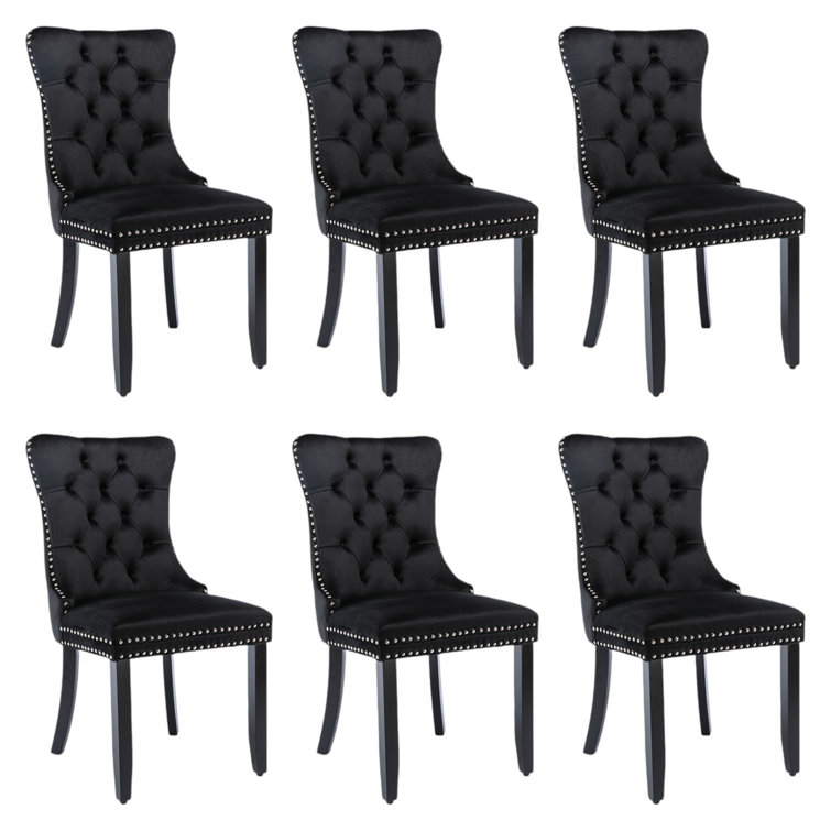 Lark Manor Miya Upholstered Velvet Dining Chair Button Tufted with ...