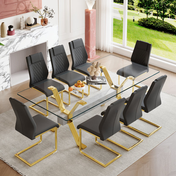 Ivy Bronx 9-Piece Glass Top Dining Table Sets & Reviews | Wayfair