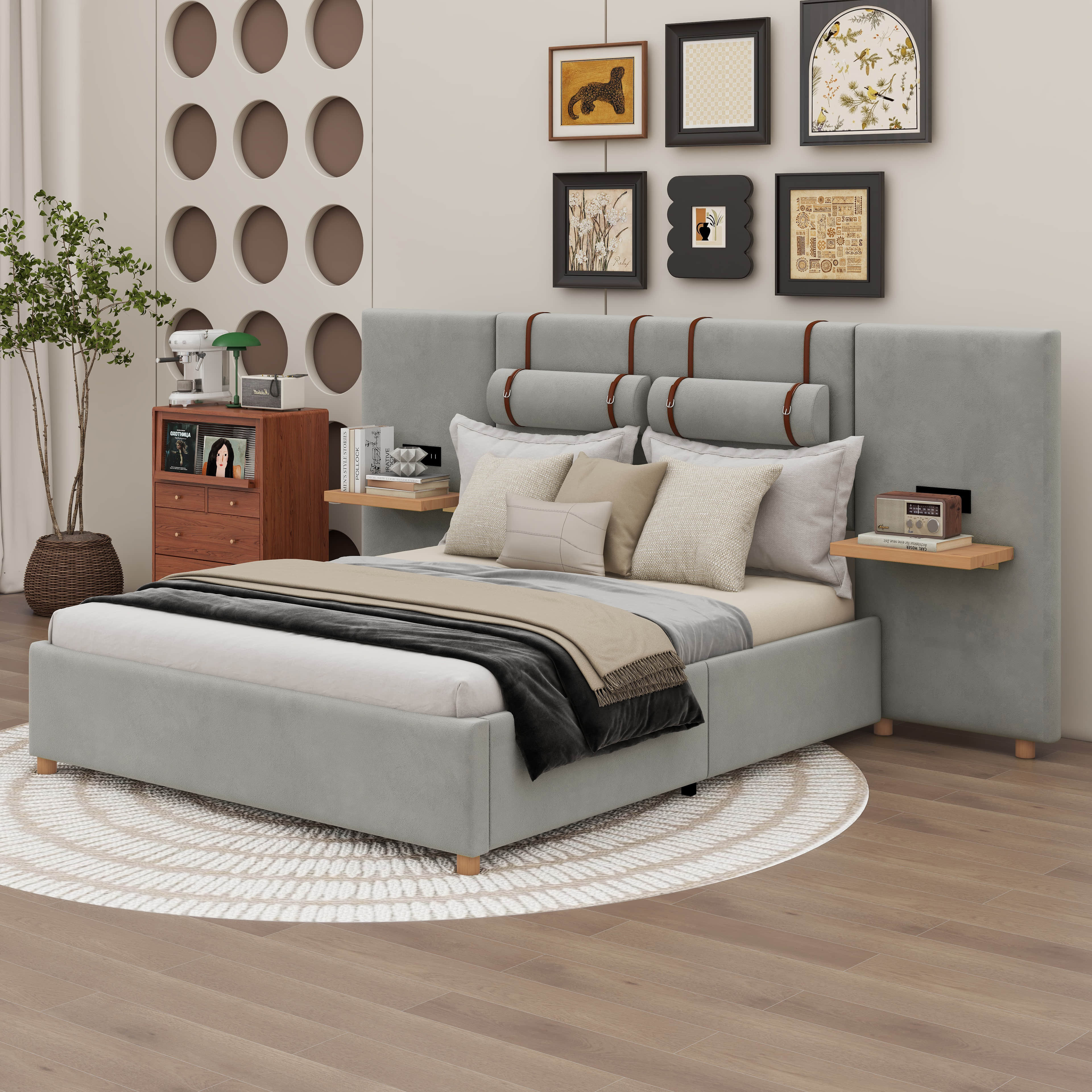 Latitude Run® Upholstered Platform Bed With Two Outlets,USB Charging ...