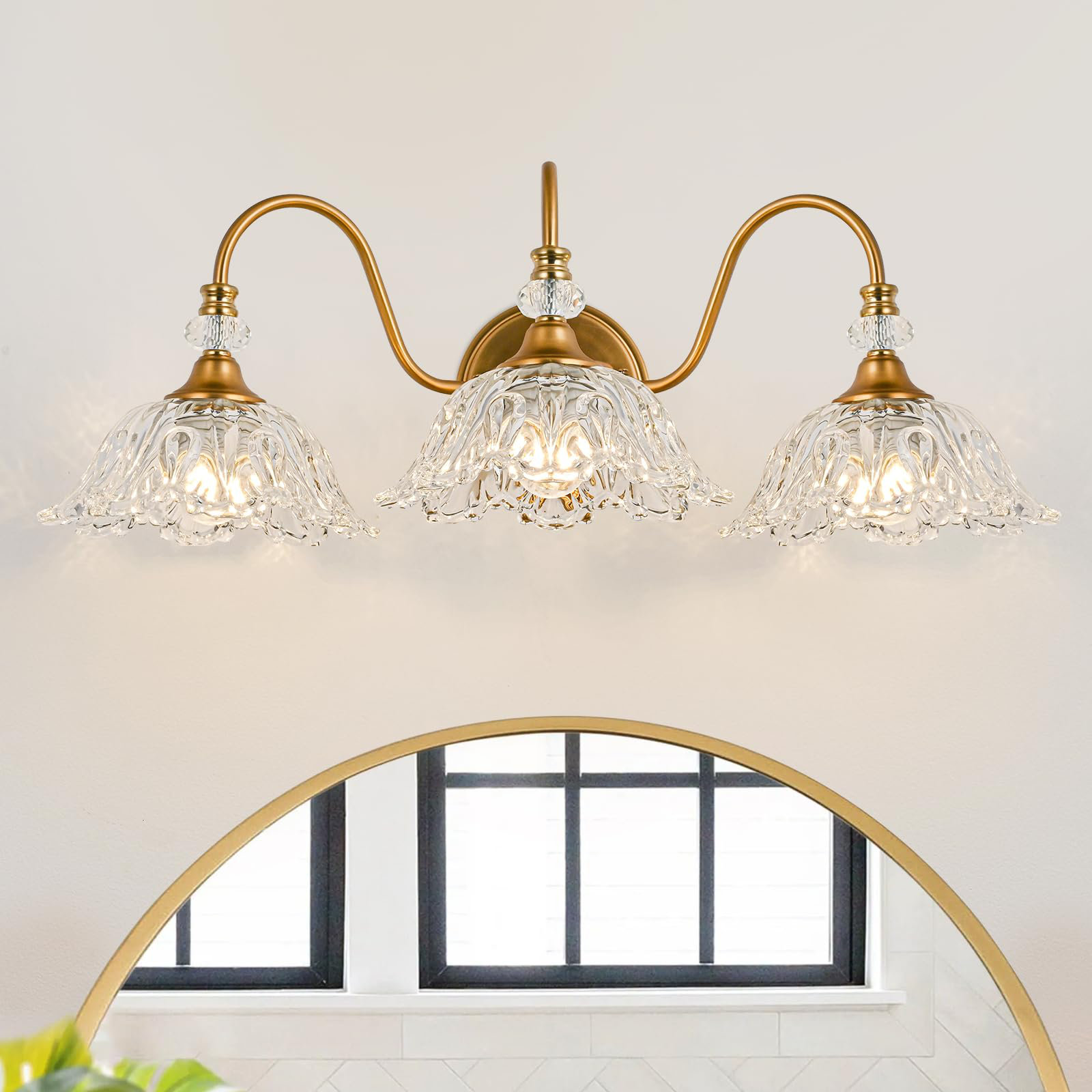 Rosdorf Park 3-Light Bathroom Vanity Light with Crystal Glass Shades ...