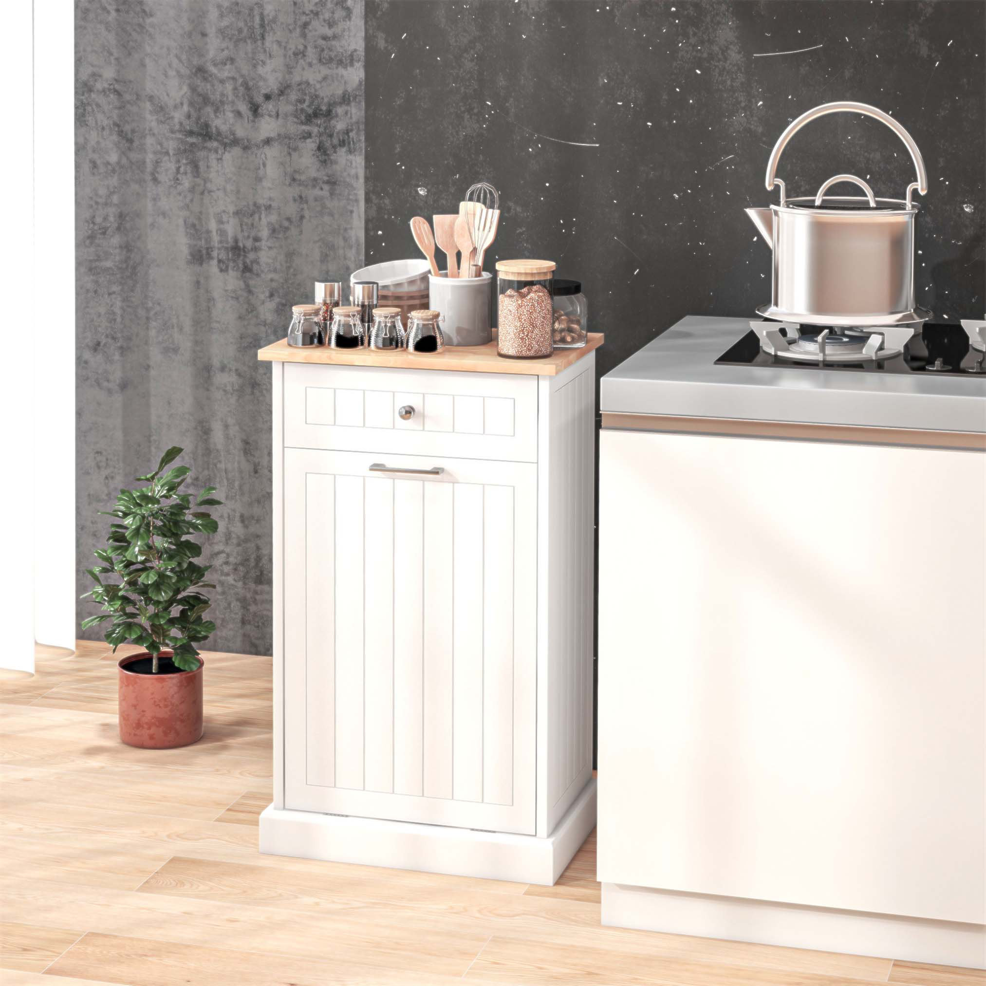 Winston Porter Convenient Kitchen Tilt Out Trash Bin Cabinet with ...