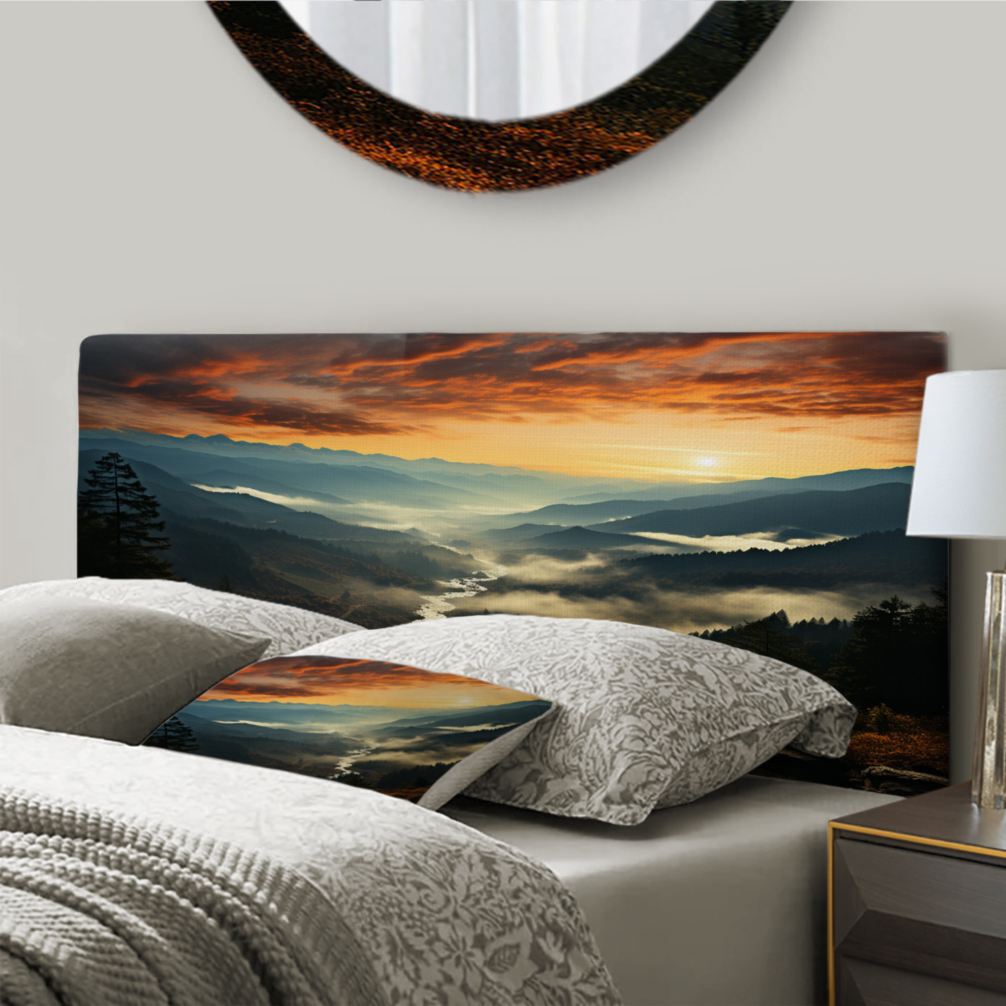 Design Art USA Great Smoky Mountains In Sunset Upholstered Headboard ...