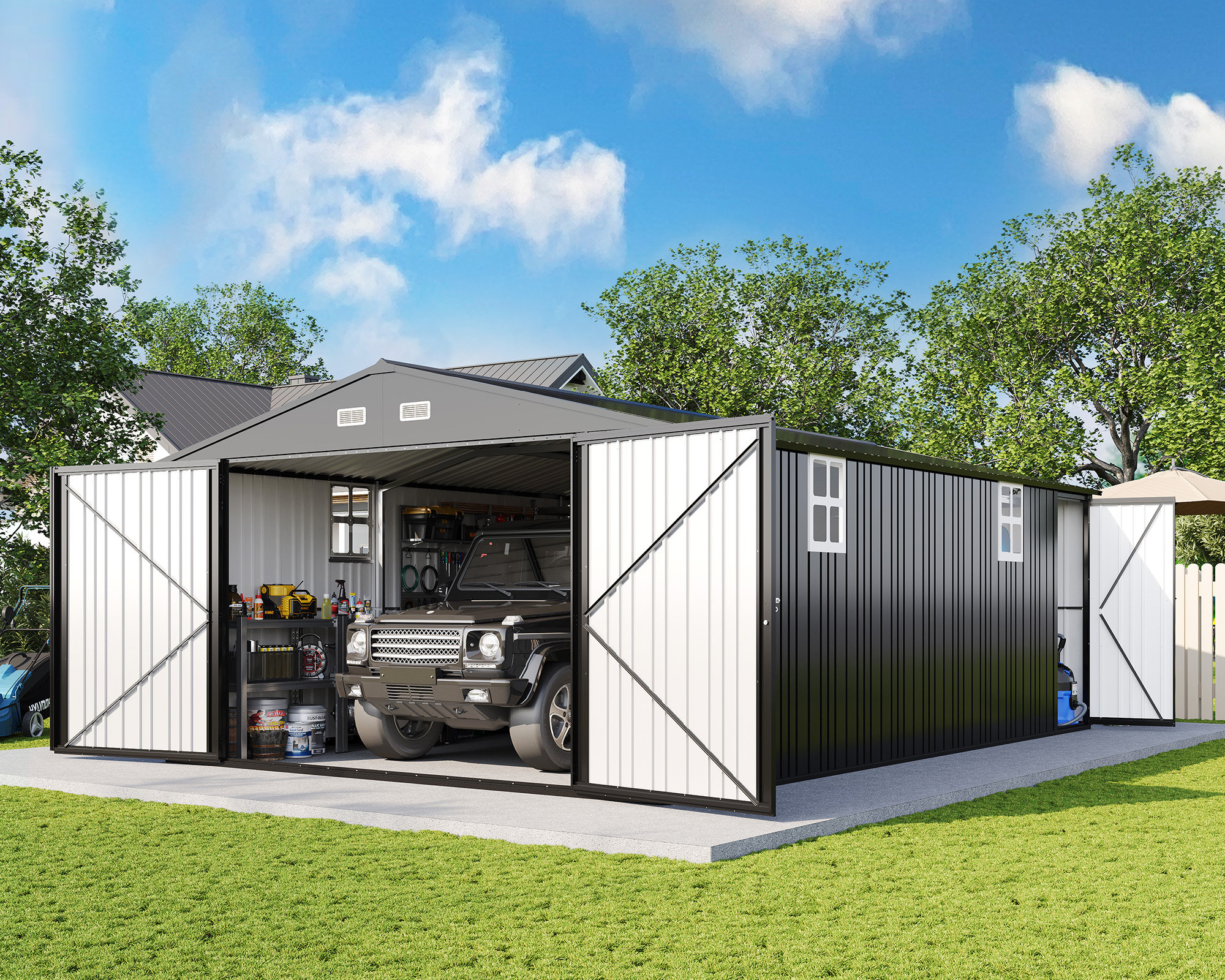 AMERLIFE Guardian Shelter Series Metal Carport Storage Shed, Large ...
