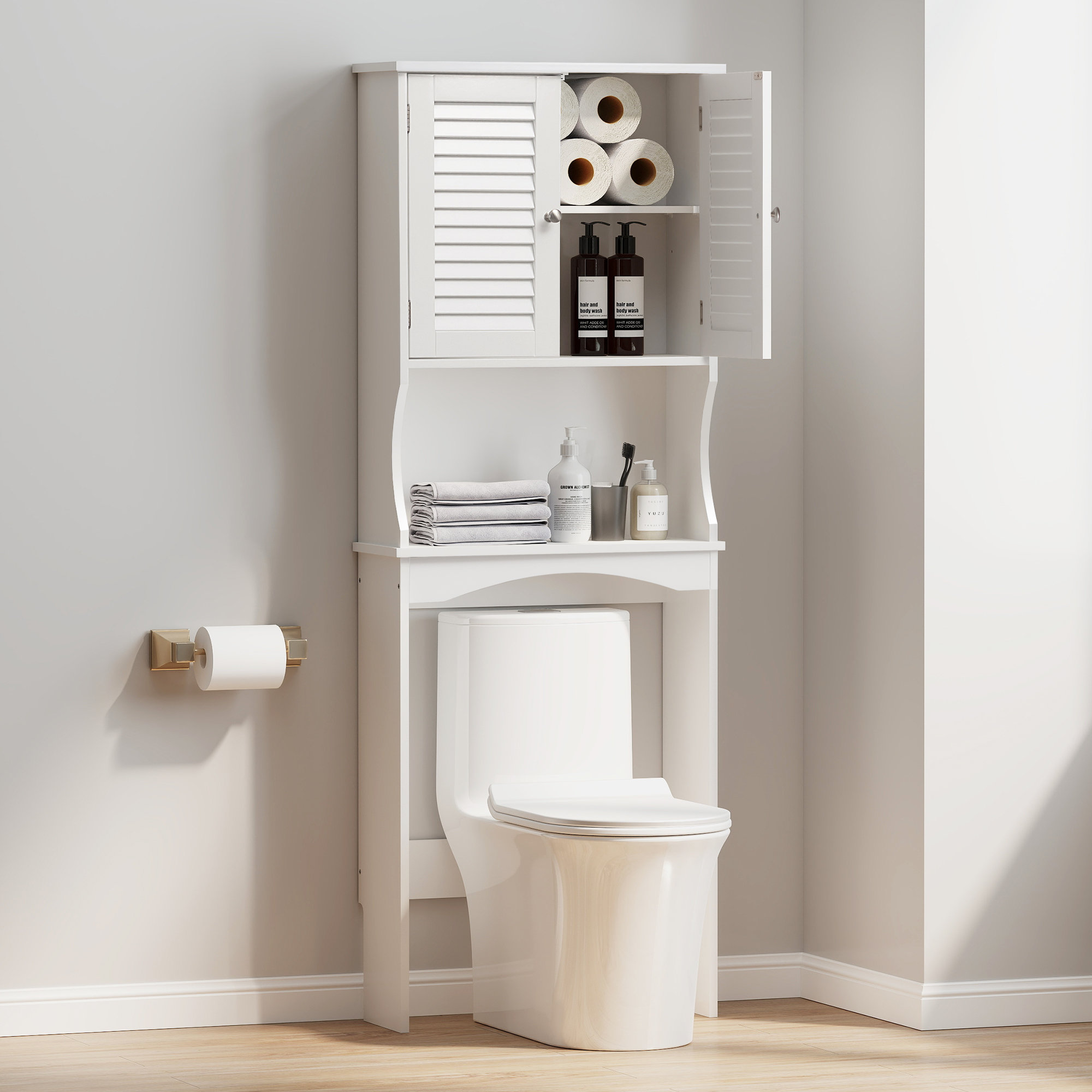 Latitude Run® Over The Toilet Cabinet, Bathroom Shelf Over Toilet ...