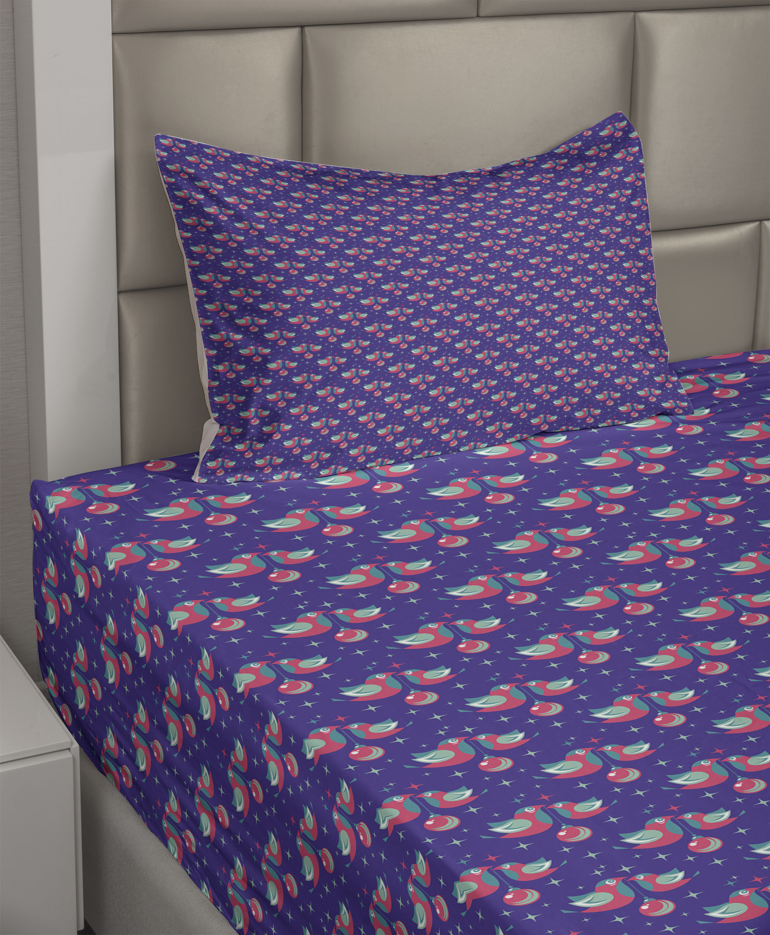 Ambesonne Christmas Sheet Set Christmas Birds Party Art Dark Lavender ...