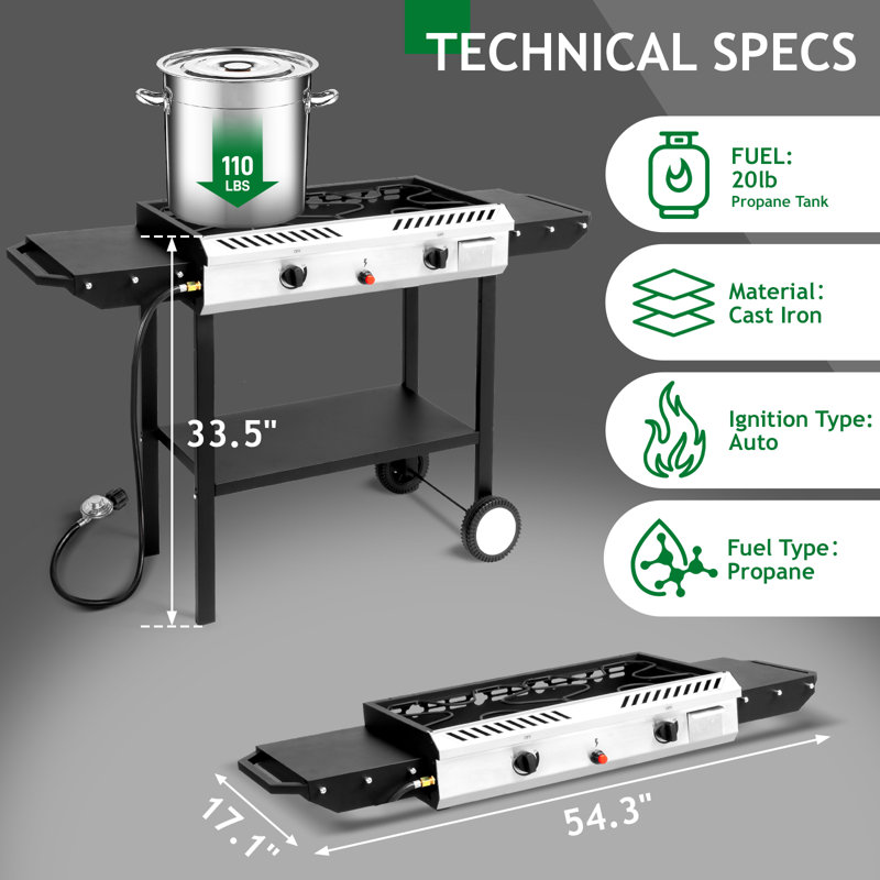 Winado 2 Burner Outdoor Propane Gas Stove With Auto-ignition & Side ...