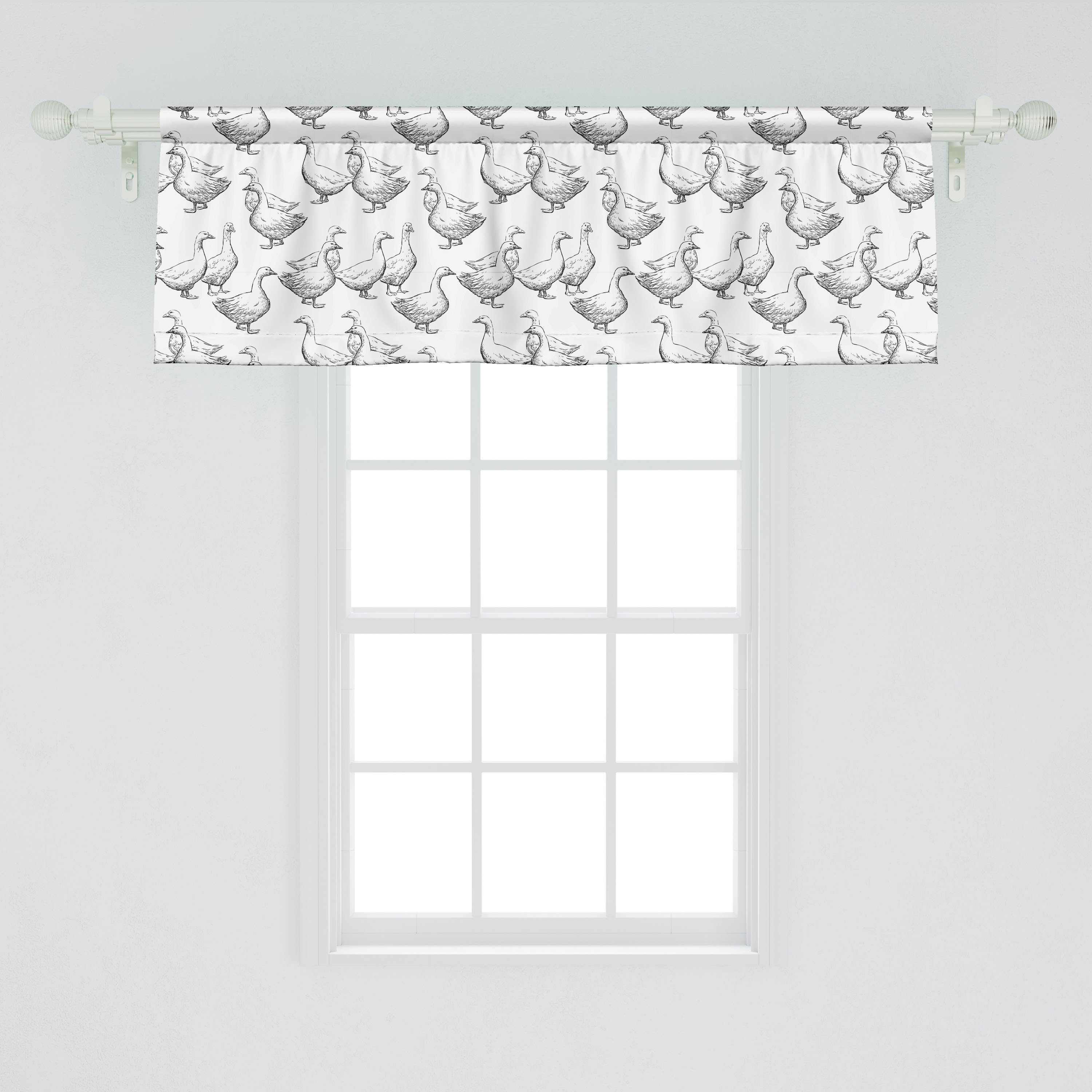 Ambesonne Goose Valance Pack of 2 Monotone Sketchy Birds Design ...