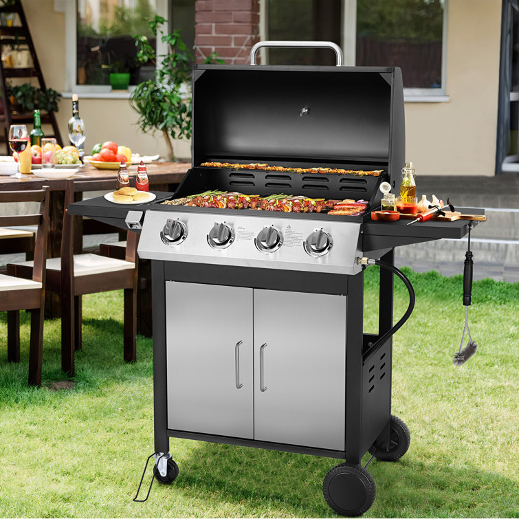 iYofe 4-Burner Propane Gas BBQ Grill, 40,000 BTU Output Stainless Steel ...