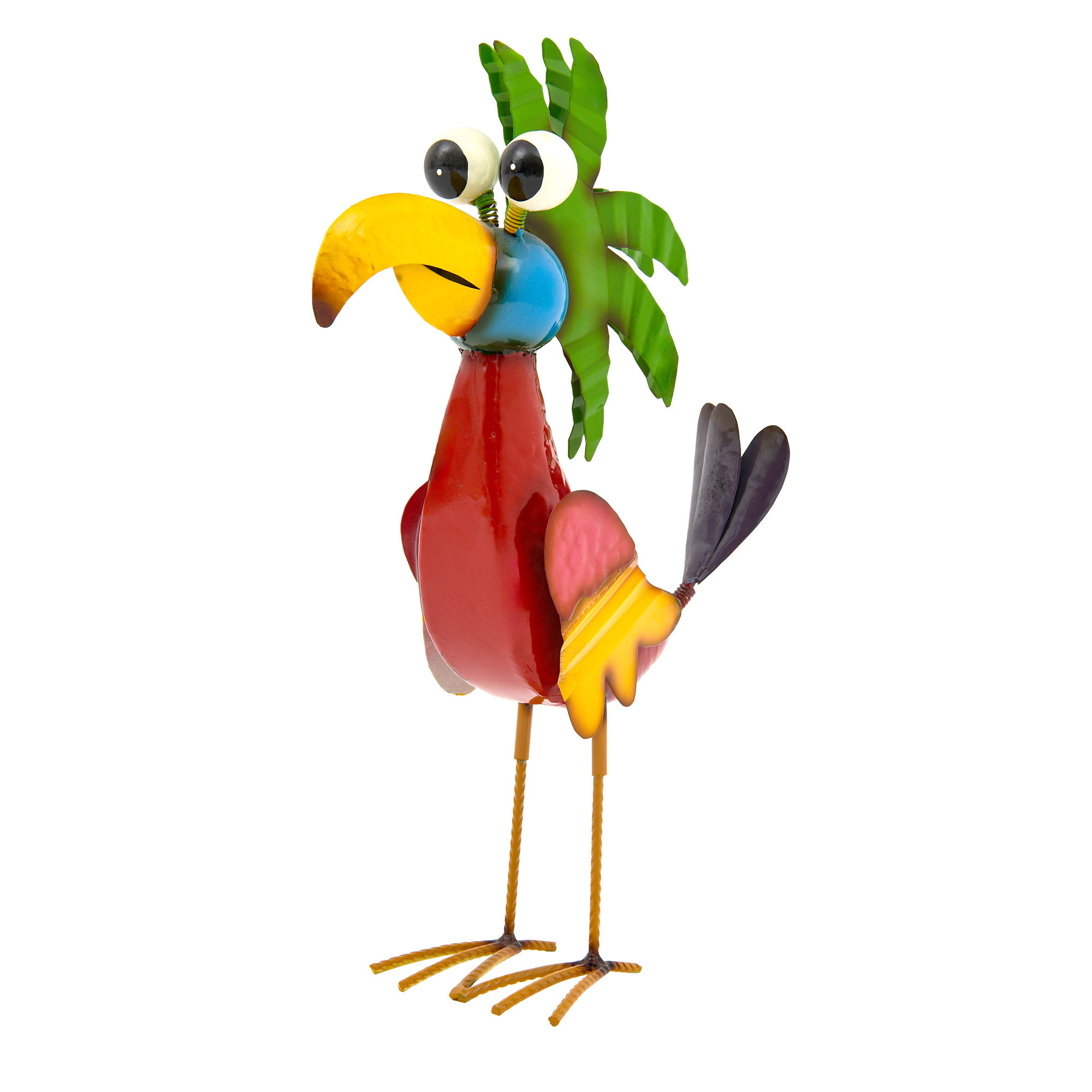 Dakota Fields 19.7" Handcrafted Metal Cartoon Parrot Statue with Ground ...