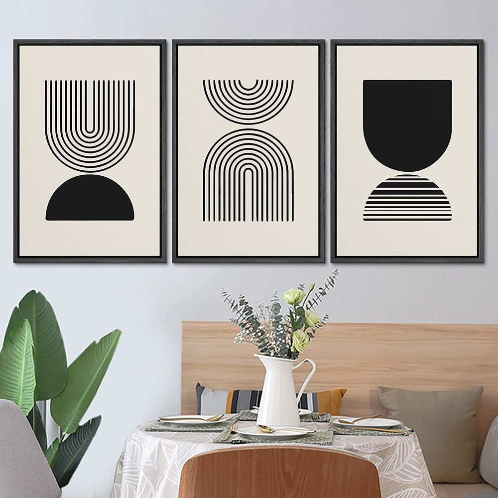 SIGNLEADER Framed Canvas Print Wall Art Set Duotone Minimal Geometric ...