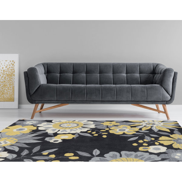 Winston Porter Harding Floral Handmade Tufted Grey/Yellow Area Rug ...