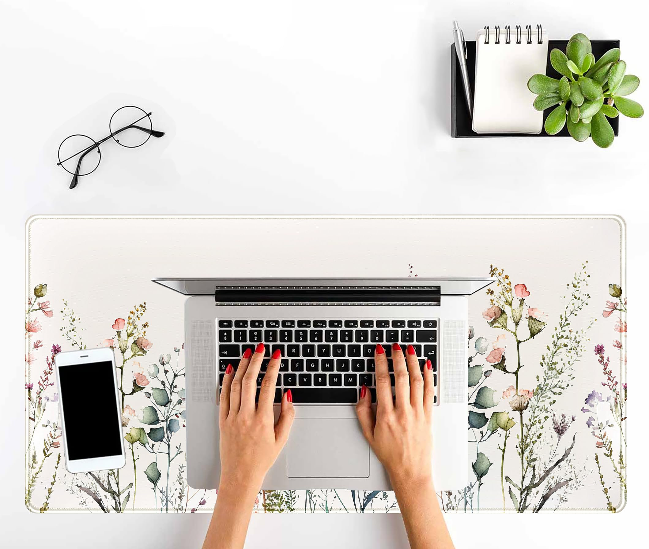 Dakota Fields Floral Desk Mat Beige Boho Desk Pad, Large Extend Mouse ...