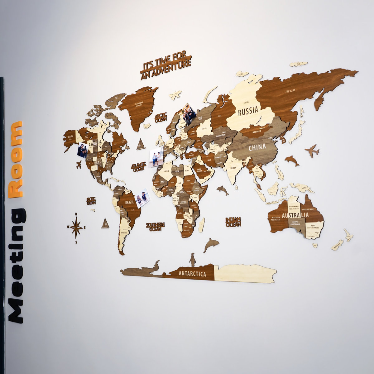 Breakwater Bay 3D Wooden World Map for Wall - 3D Wood Push Pin Map ...