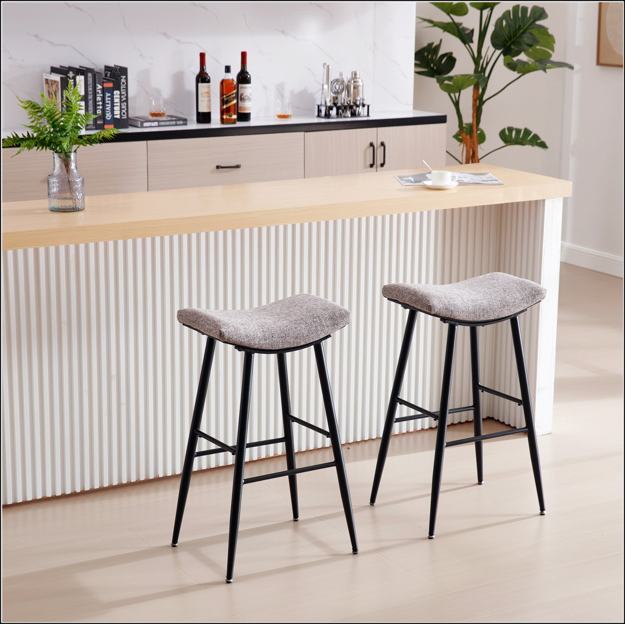 Latitude Run® Counter Height Bar Stool Set Of 2 For Dining Room Kitchen Counter Island,Linen ...