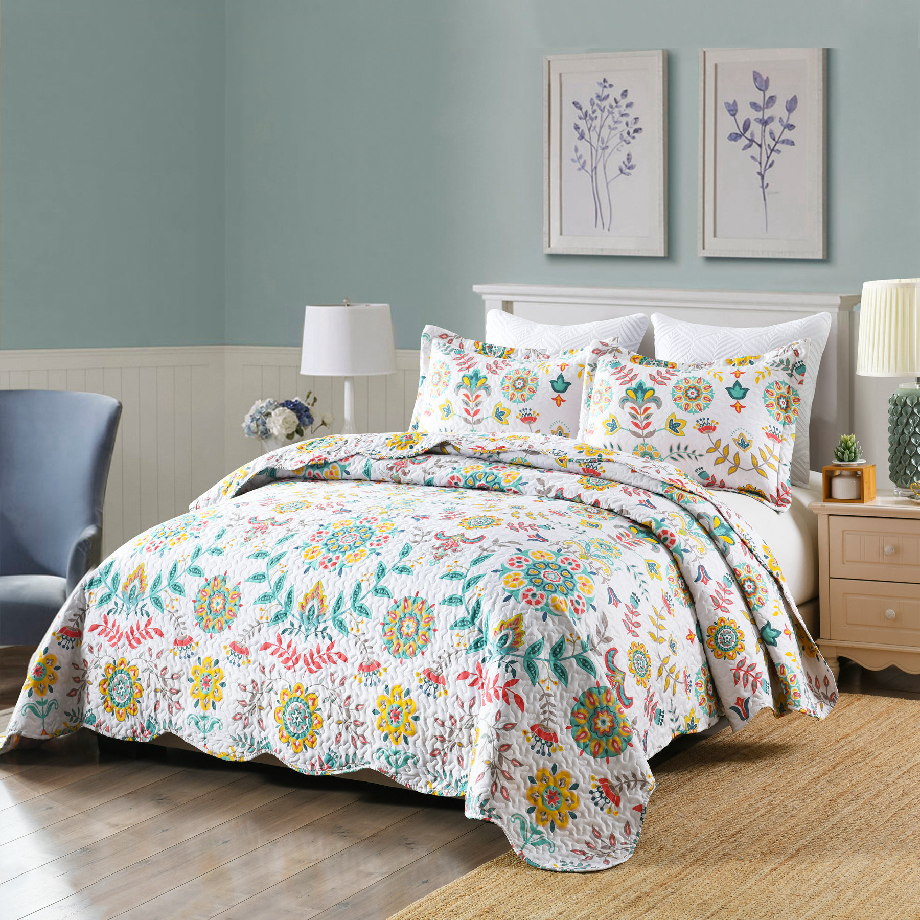 MarCielo Bohemian Floral Reversible Quilt Set & Reviews | Wayfair