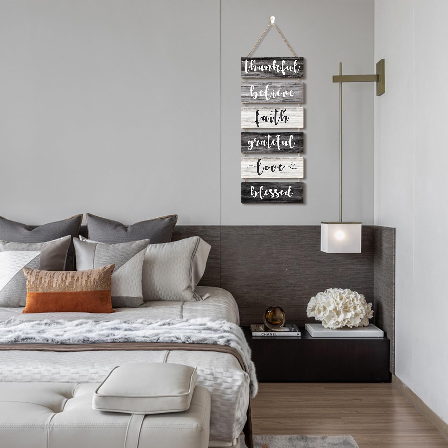 Trinx Farmhouse Family Signs Wall Decor, Thankful Grateful Faith Quote ...