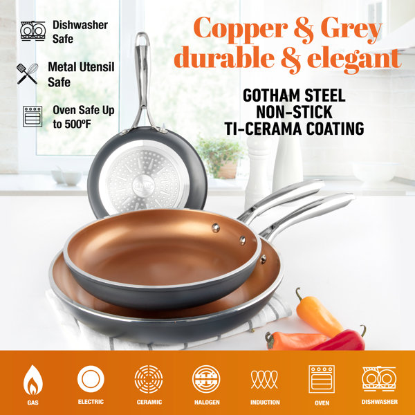 Gotham Steel Copper 3 Piece Nonstick Fry Pan Set - 8'',10'', And 12 ...