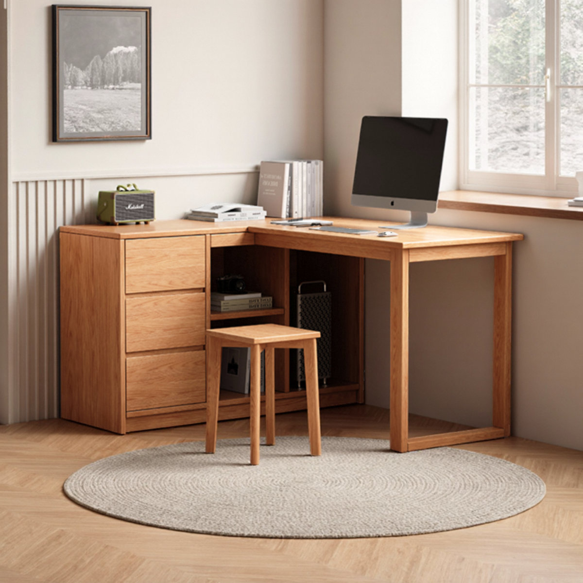 L Shaped Solid Oak Desk