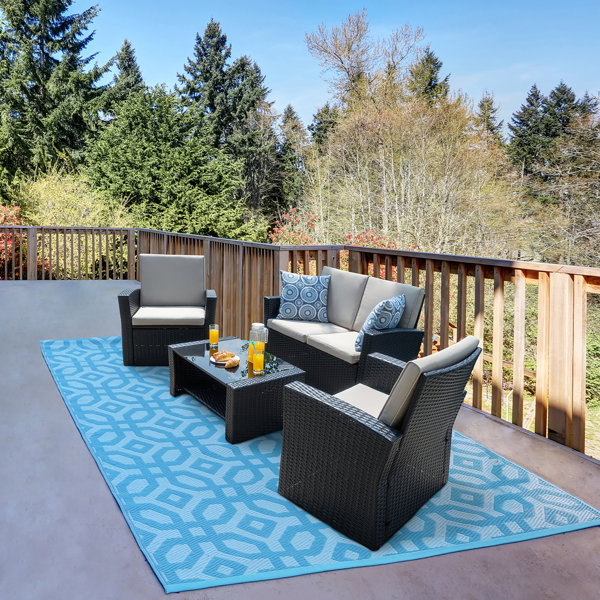 Lark Manor Amei 4 Piece Wicker Complete Patio Set with Cushions ...