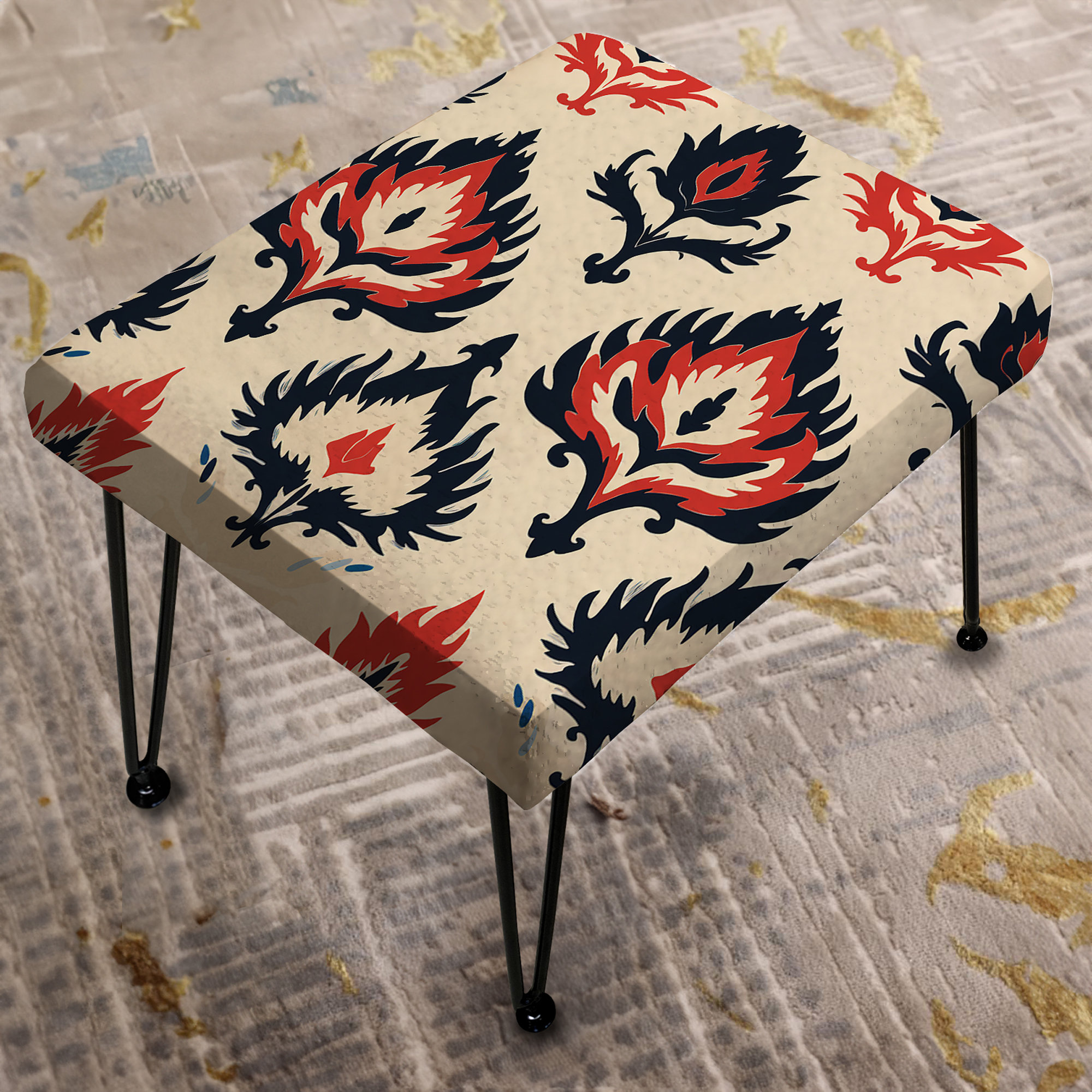 Design Art Red Ikat Nomadic Tribe Blend Fuse - Ikat Rectangle Ottoman ...