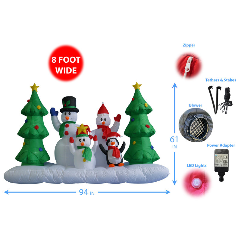 Hashtag Home 8 Foot Wide Lighted Inflatable Snowmen Family with Penguin ...