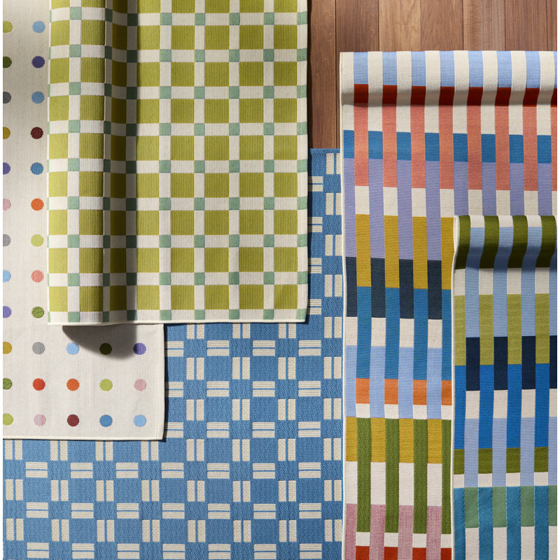 AllModern Icon Striped Indoor Outdoor Blue Rug | Wayfair