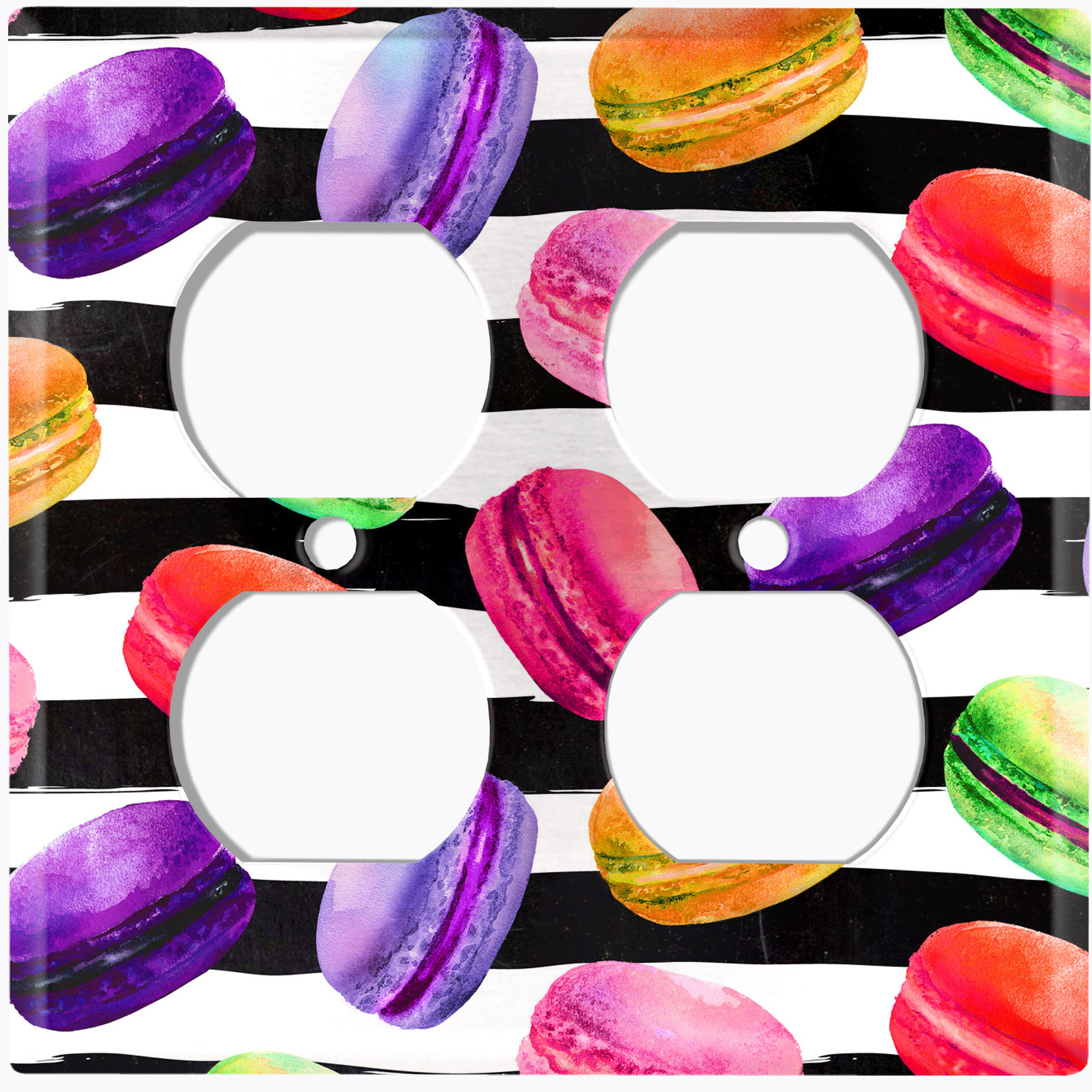 WorldAcc Colorful Macaron Treat Stripes 2-Gang Duplex Outlet Wall Plate ...