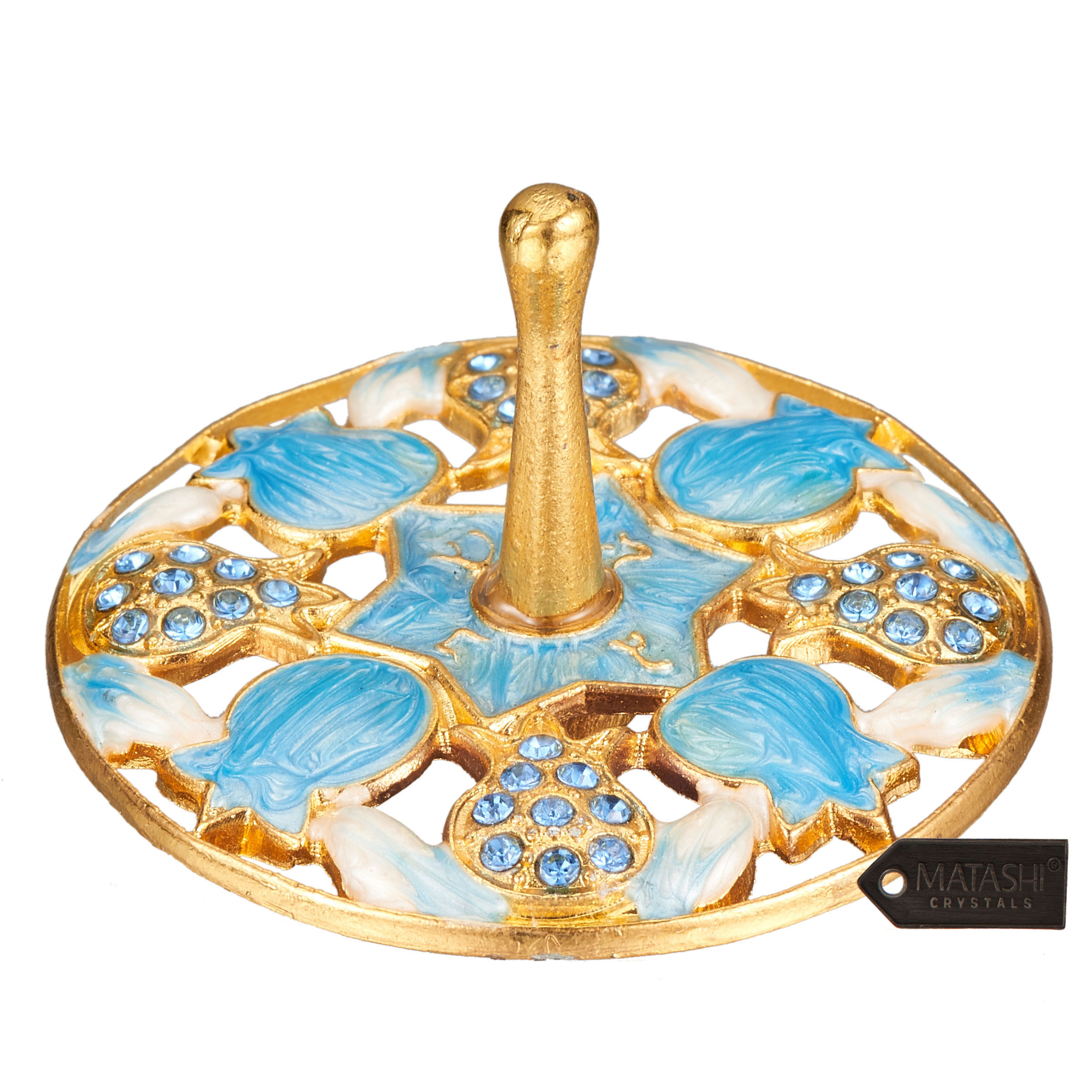 Matashi Crystal Matashi Hand Painted Blue Enamel Menorah Candelabra W ...