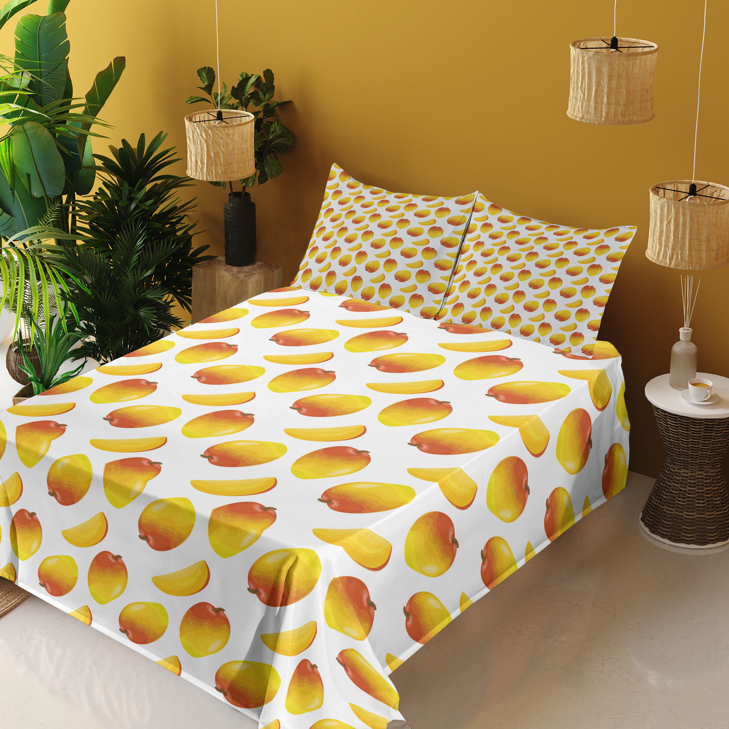 Ambesonne Tropical Sheet Set 4 Pcs Half and Whole Mango Plot Dark ...