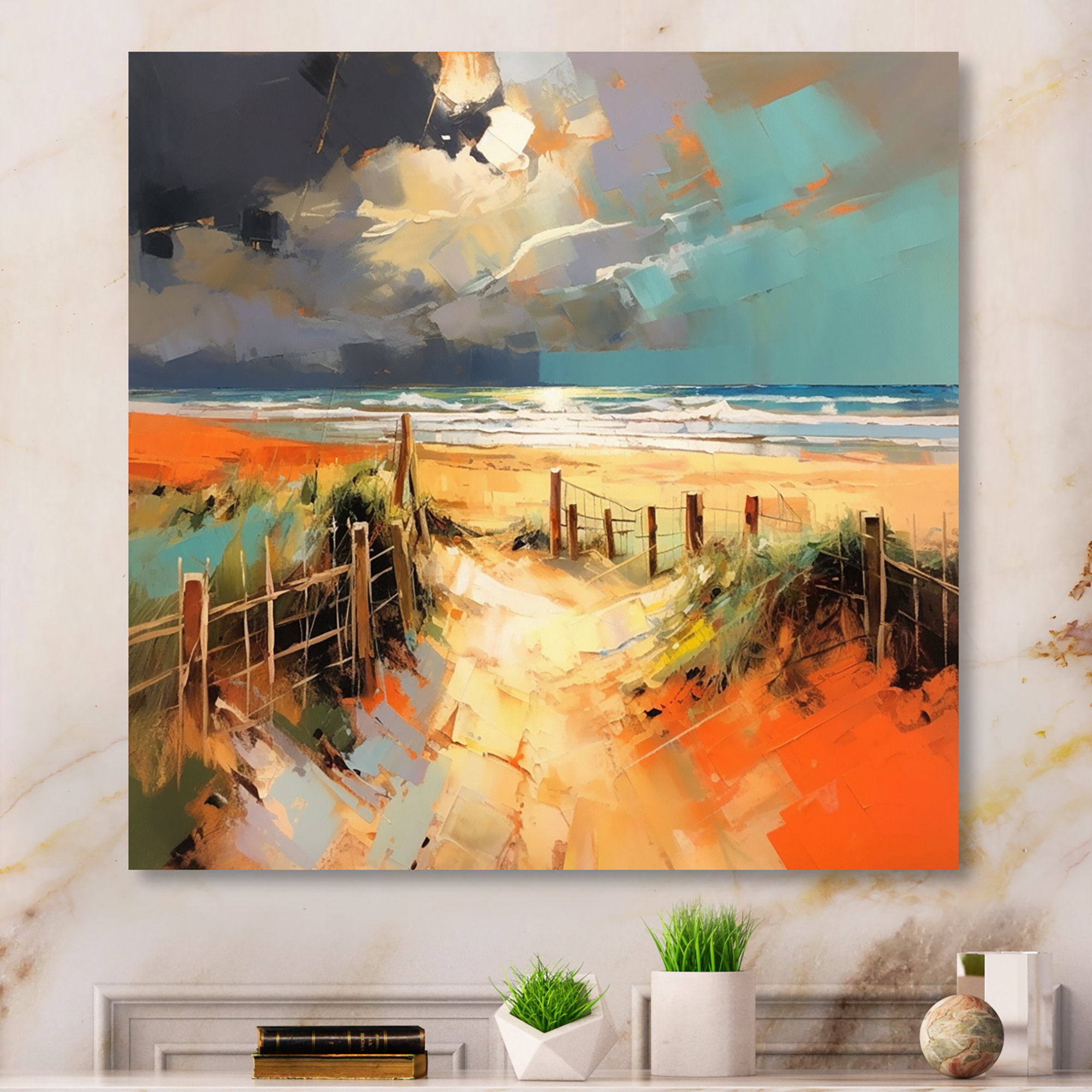 Design Art Beach Path Leading To The Ocean Painting I - Beach Canvas ...