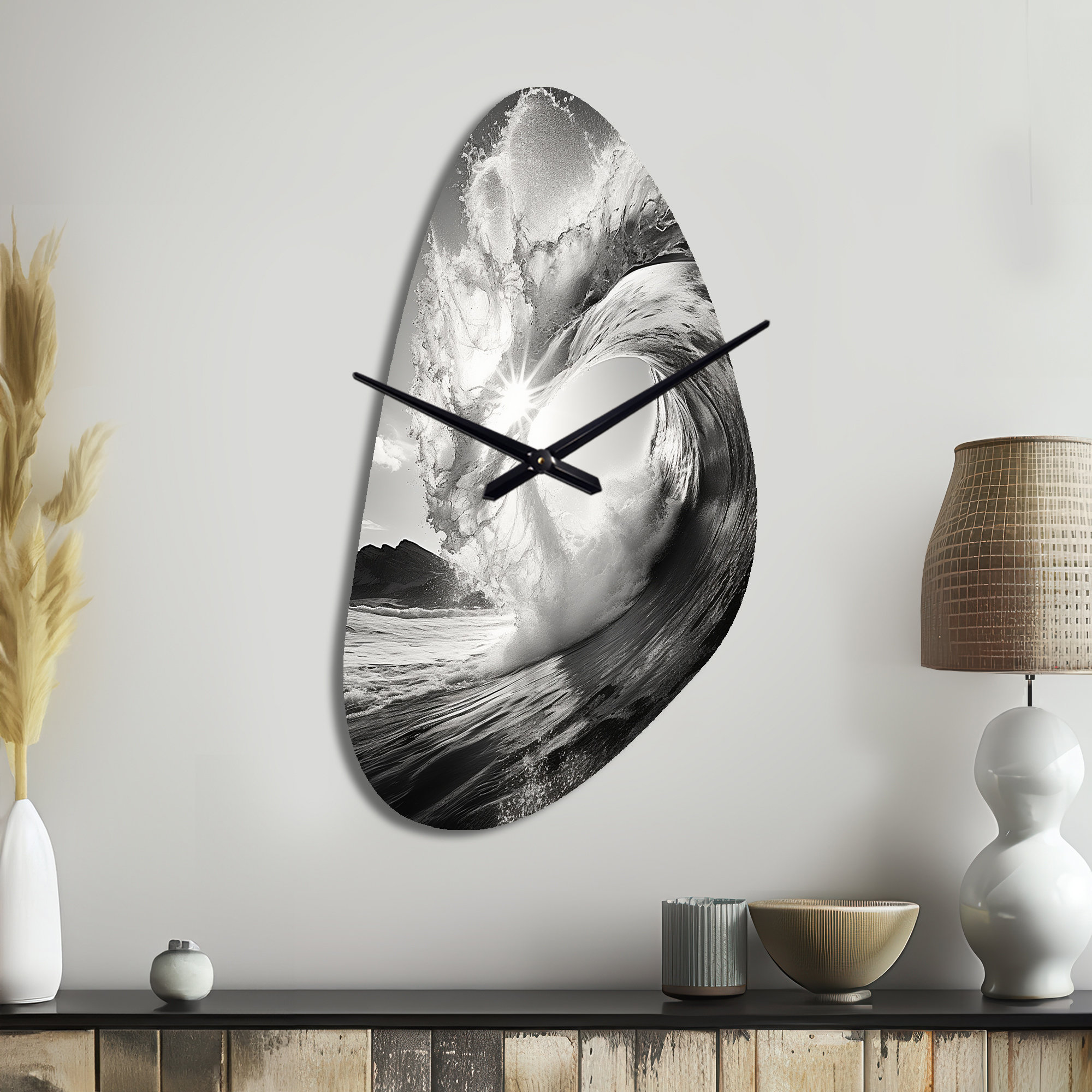 Design Art Black And White Wave Photo I - Beach Asymmetrical Metal Wall ...