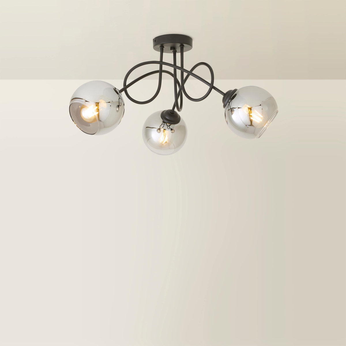 Metro Lane Malcolm 3 Way Smoked Glass Globe Matte Black Twisted Ceiling ...