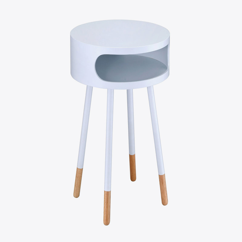 Corrigan Studio® White and Natural Round 1-shelf End Table | Wayfair